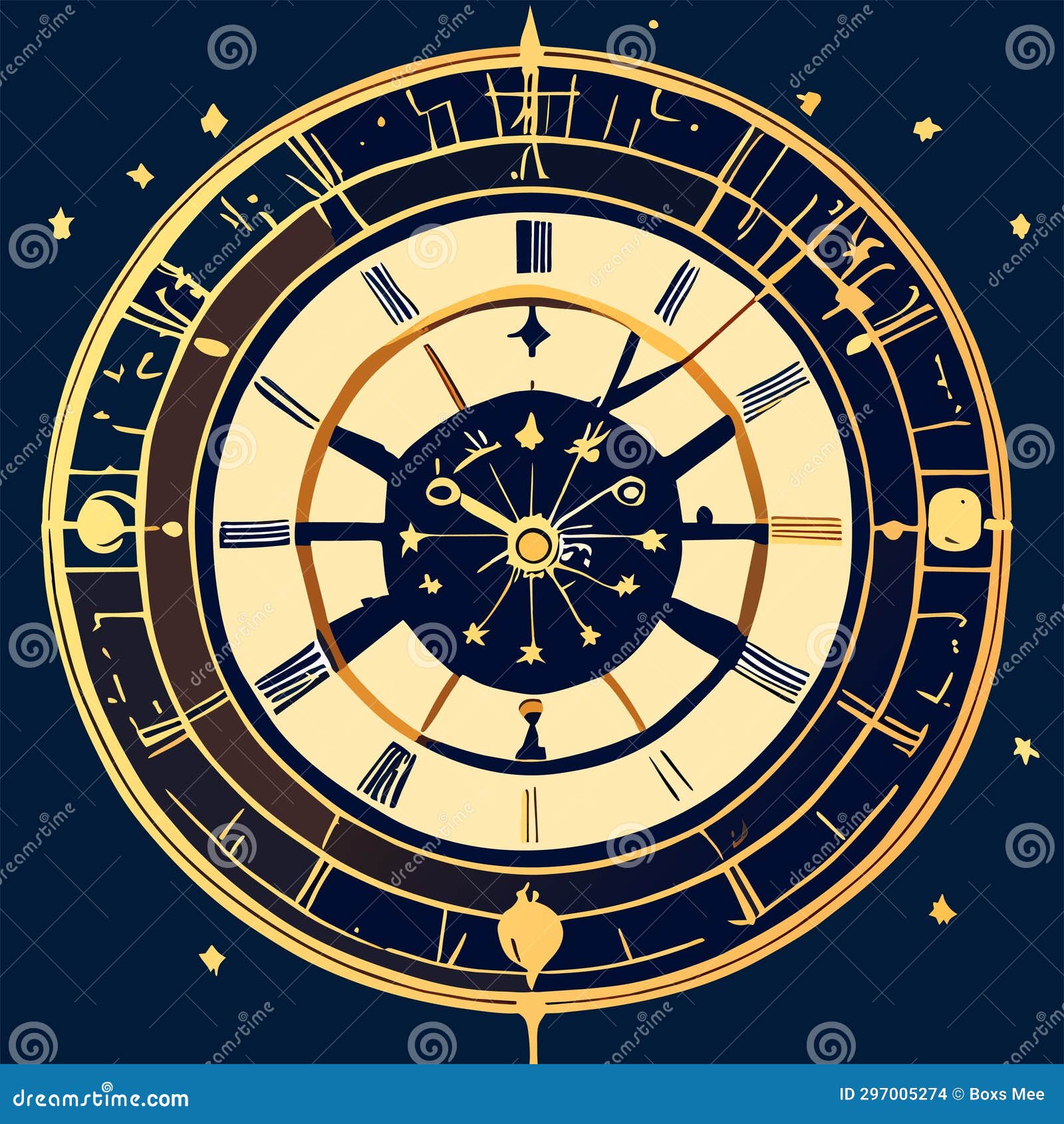 Vector Illustration of a Clock Face on a Dark Blue Background. the ...