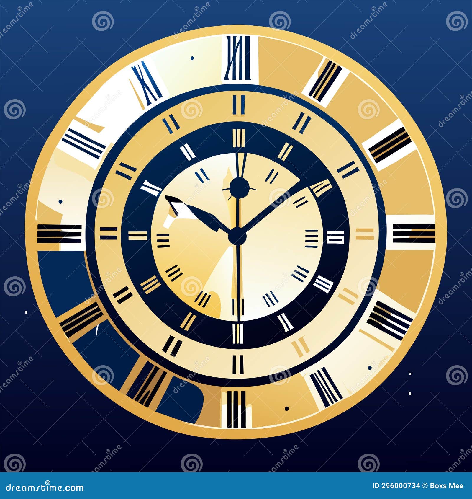 Vector Illustration of a Clock Face on a Dark Blue Background. Time ...