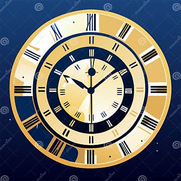 Vector Illustration of a Clock Face on a Dark Blue Background. Time ...