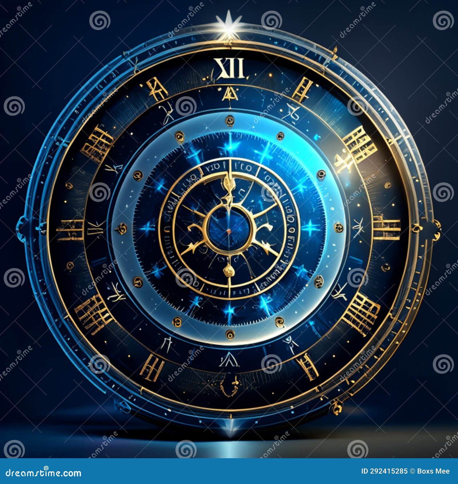 Vector Illustration of a Clock Face on a Dark Blue Background. Time Concept Stock Illustration ...