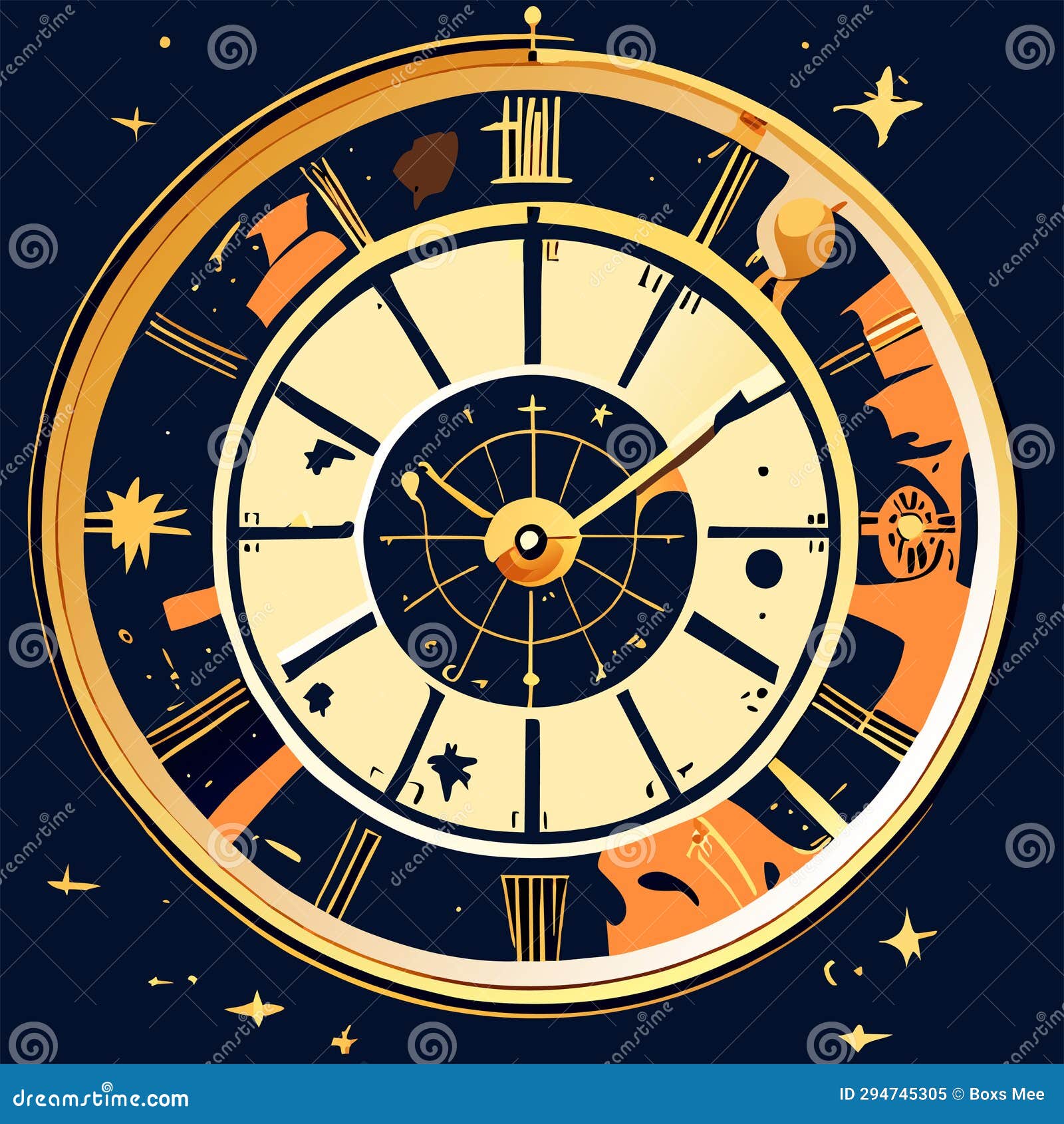 Vector Illustration of a Clock Face in Retro Style. Time is Money Stock ...