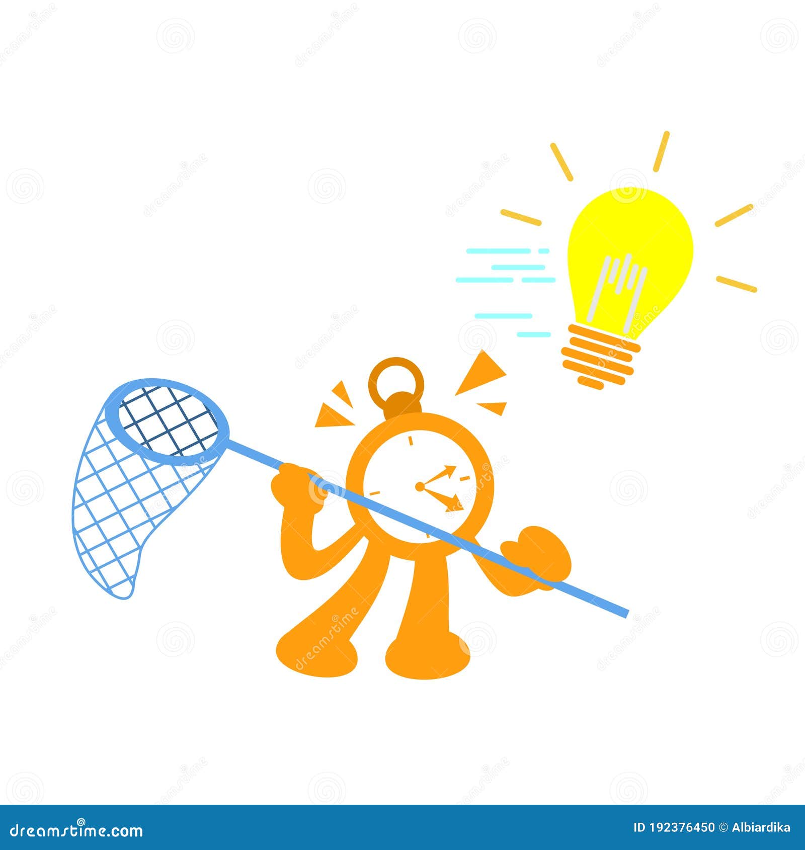 Vector Illustration Clock Time Catch Lamp Idea Flat Design Cartoon ...