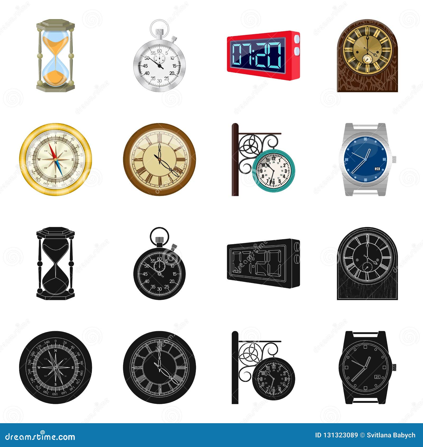 Vector Illustration of Clock and Time Icon. Set of Clock and Circle ...