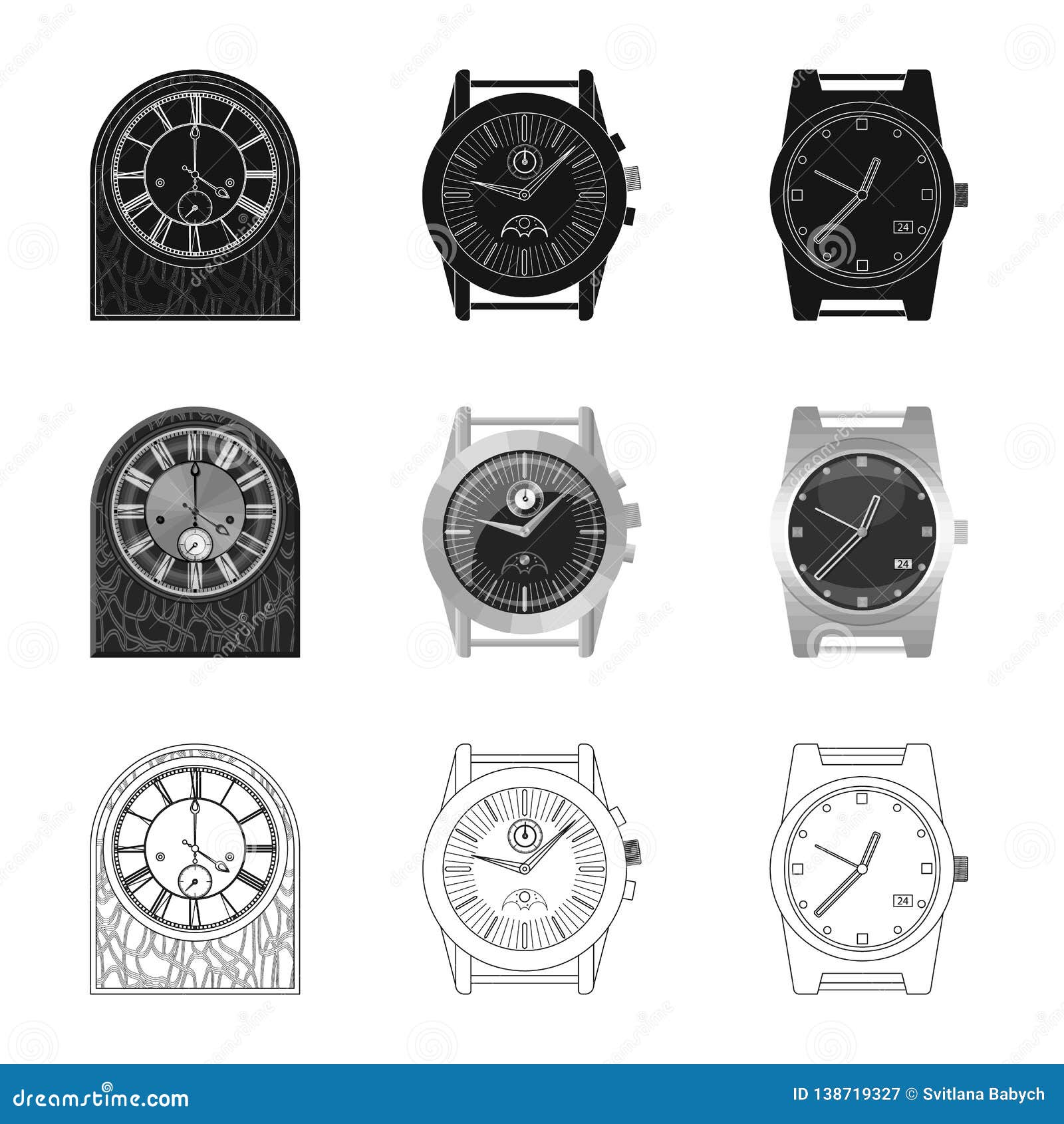 Vector Design of Clock and Time Sign. Set of Clock and Circle Stock ...