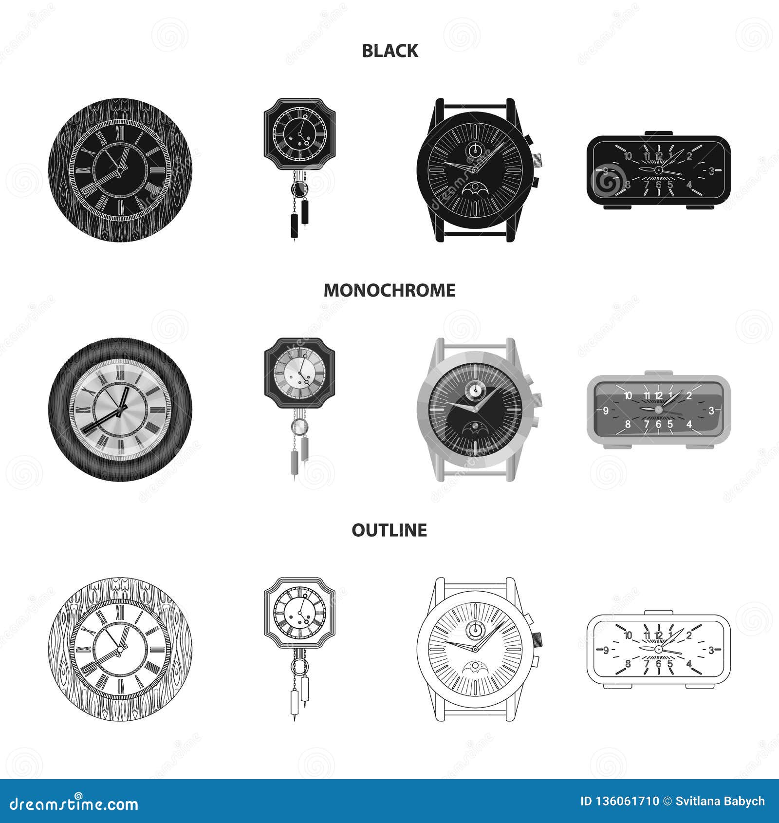 Vector Design of Clock and Time Sign. Collection of Clock and Circle ...
