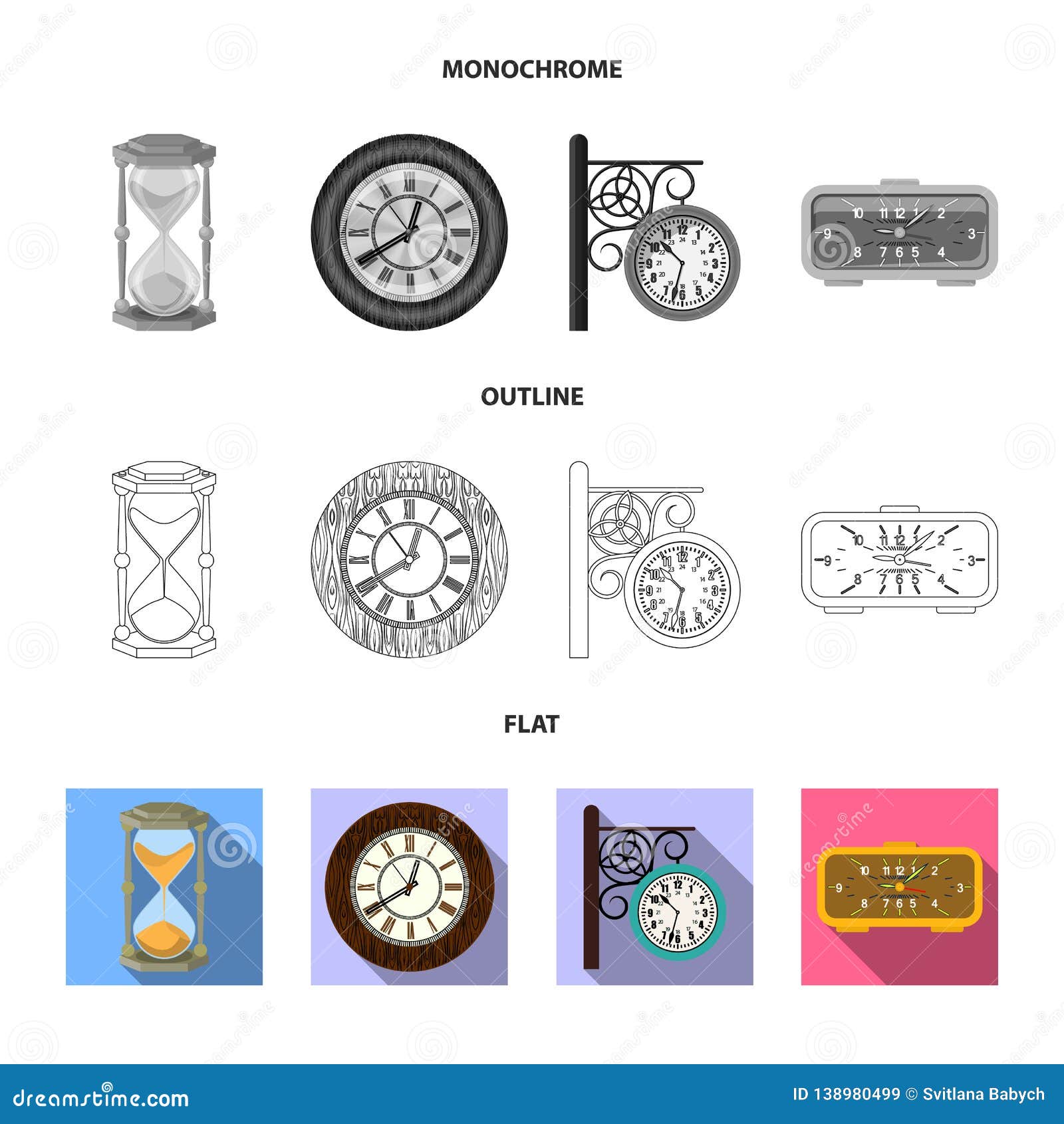Vector Illustration of Clock and Time Logo. Set of Clock and Circle ...