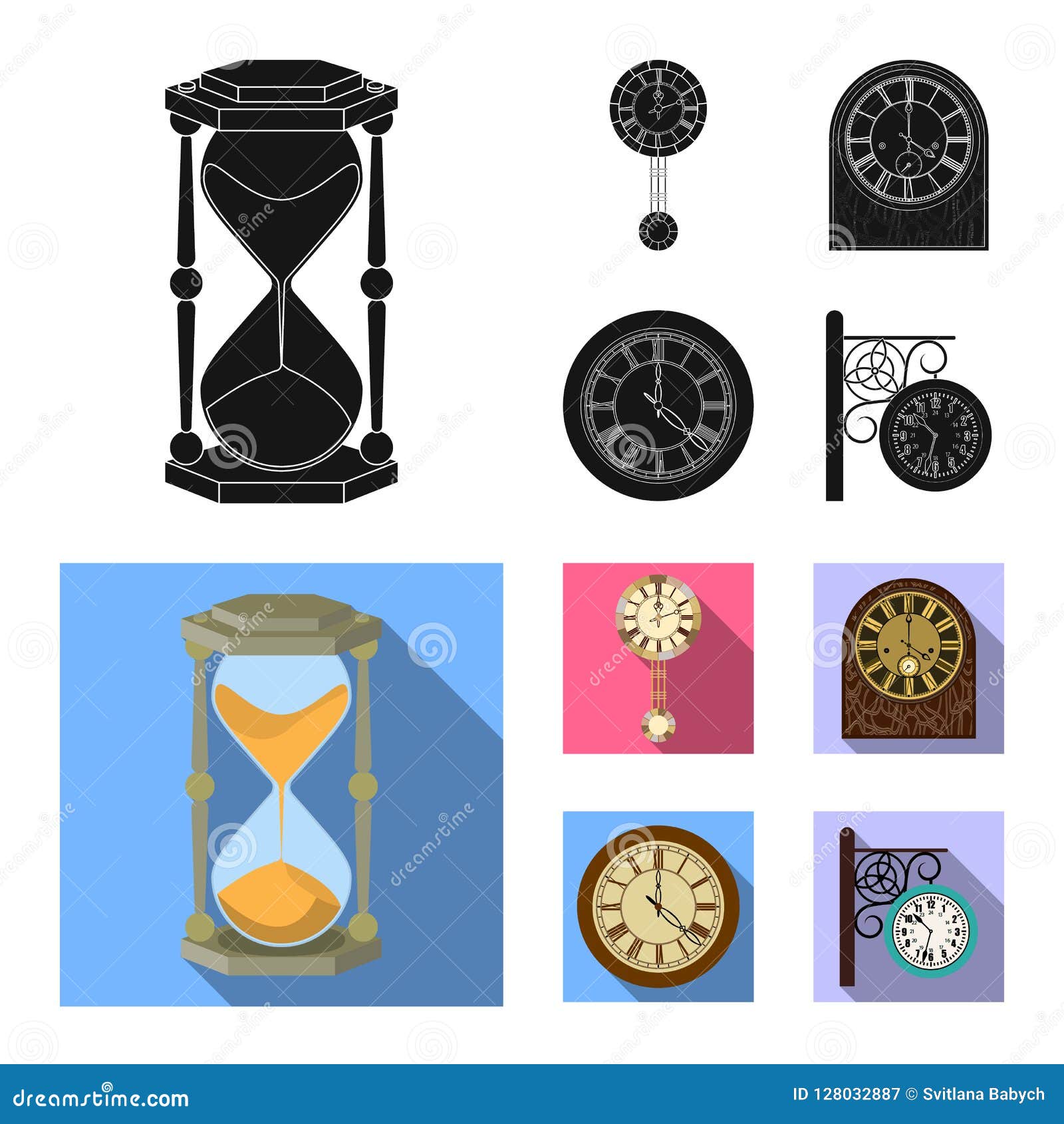 Vector Design of Clock and Time Symbol. Collection of Clock and Circle ...