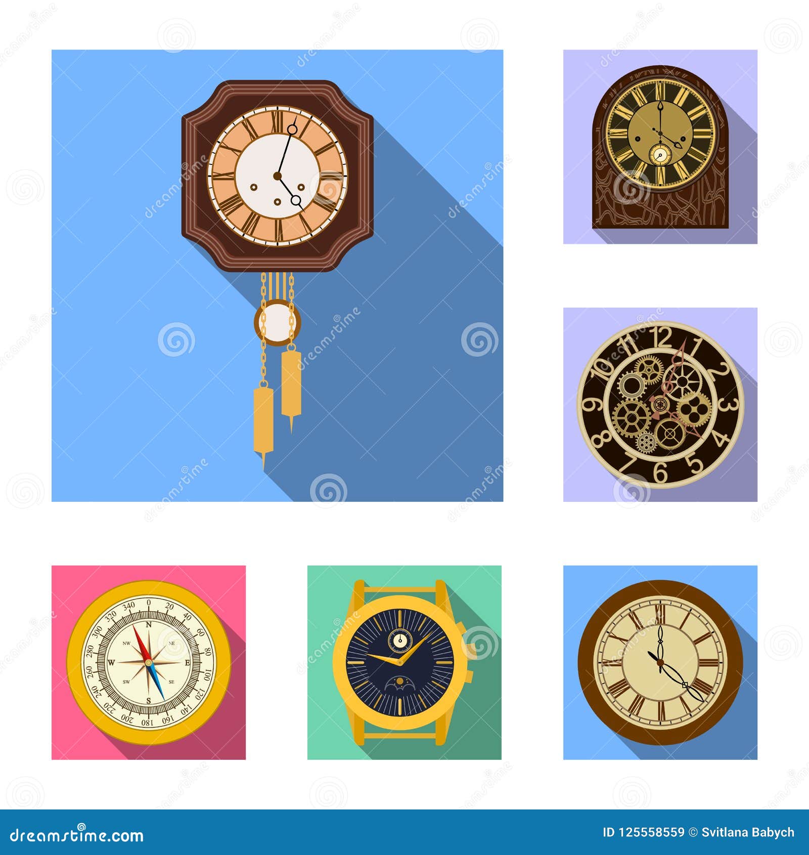 Vector Design of Clock and Time Symbol. Collection of Clock and Circle ...