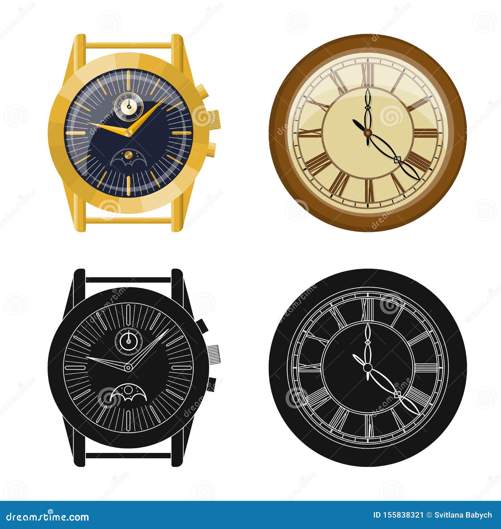 Vector Design of Clock and Time Symbol. Collection of Clock and Circle ...