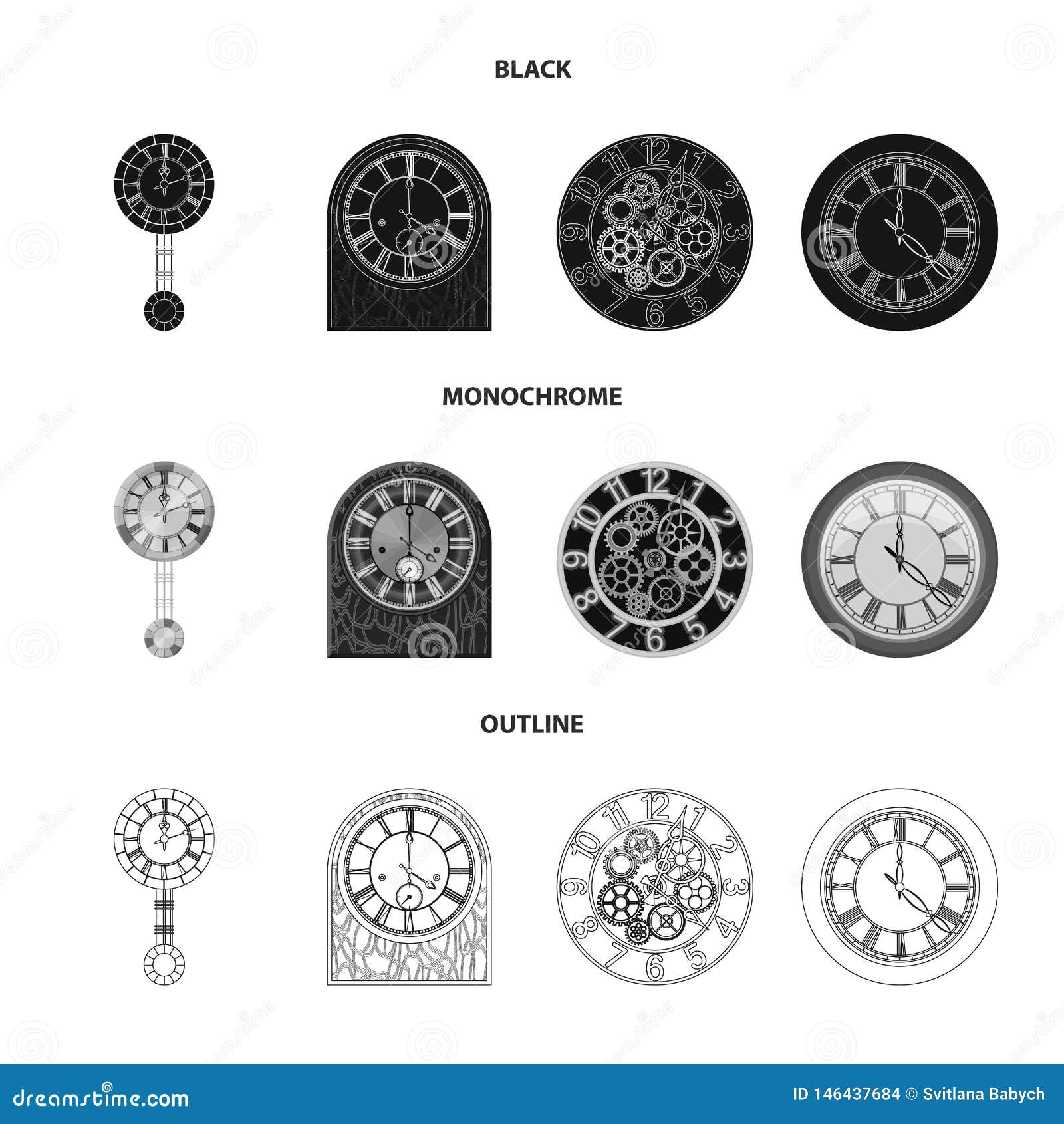Vector Illustration of Clock and Time Symbol. Collection of Clock and ...