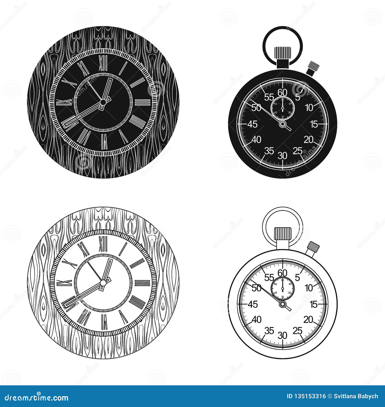 Vector Illustration of Clock and Time Symbol. Set of Clock and Circle ...