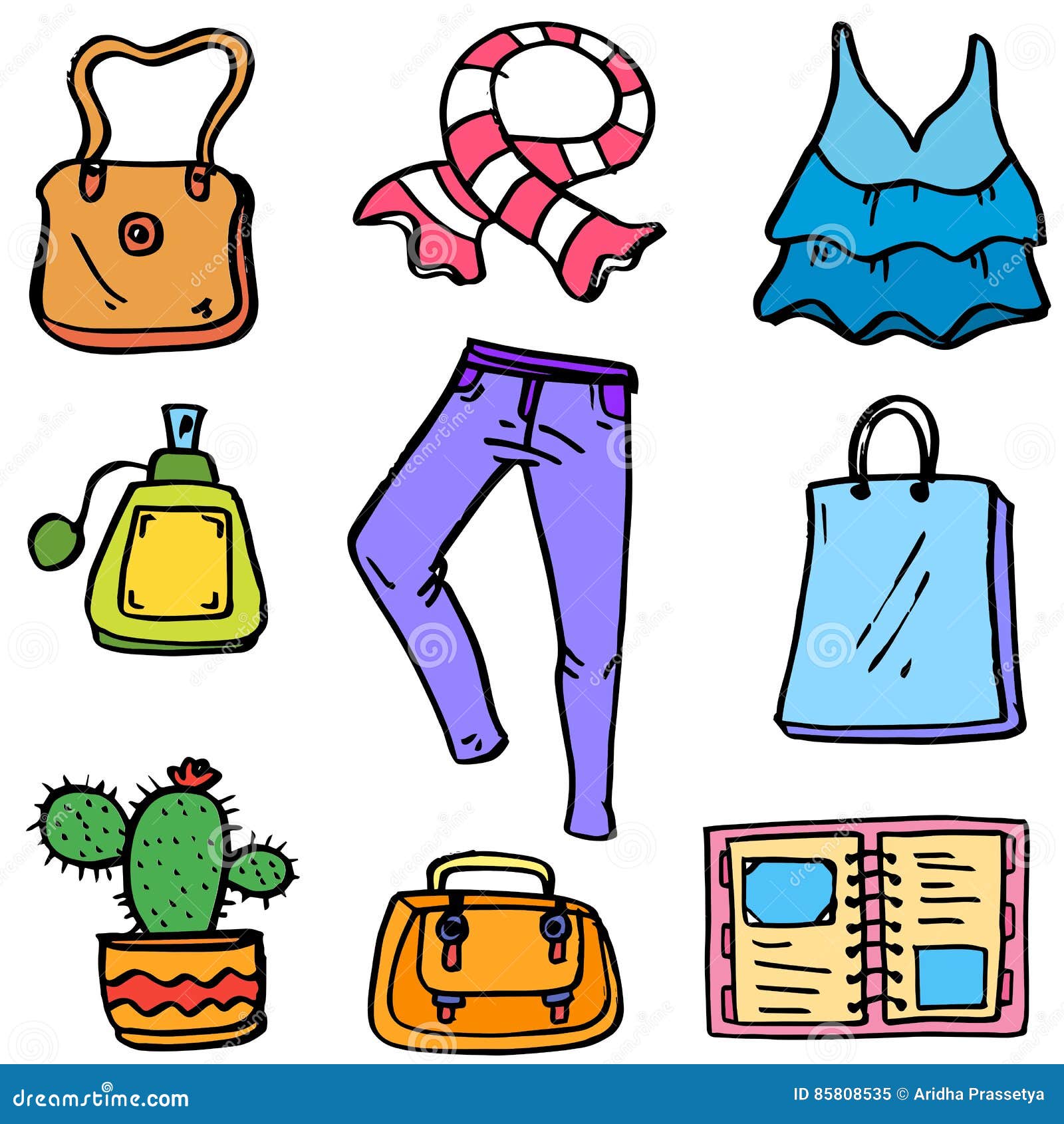 Vector Illustration of Clothes Set Doodles Stock Vector - Illustration ...
