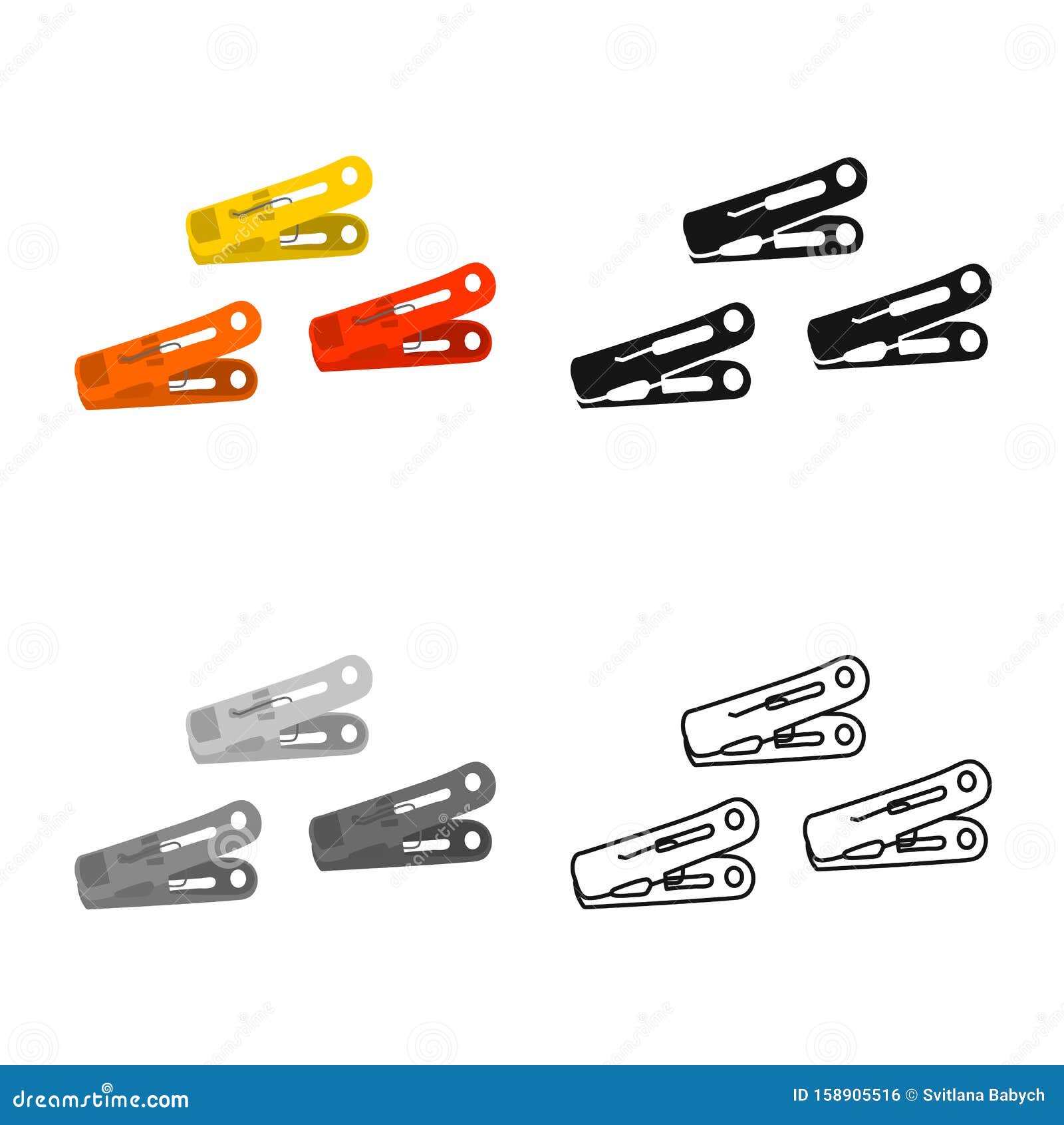 Vector Illustration of Clothespeg and Peg Symbol. Set of Clothespeg and ...