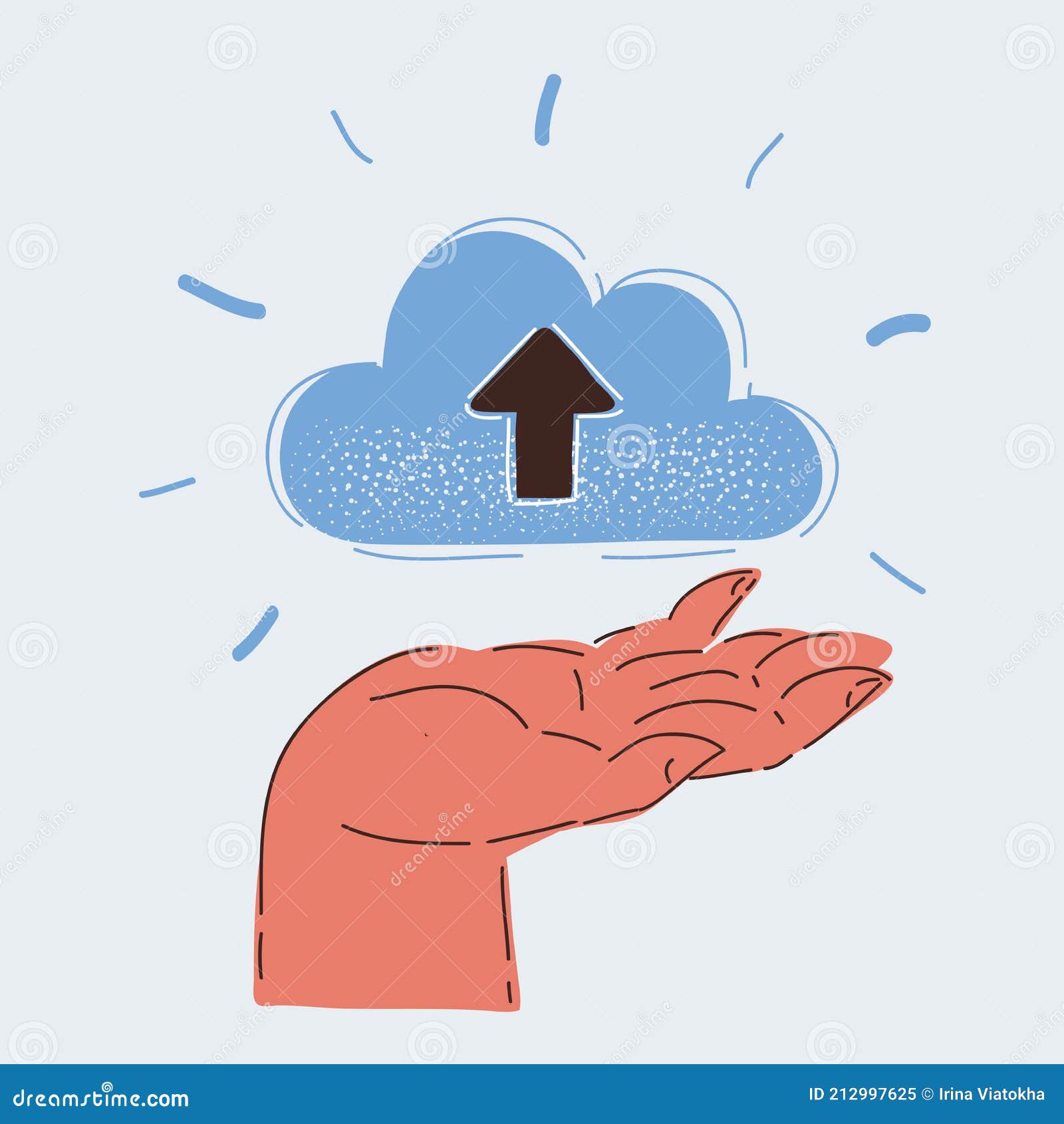 Vector Illustration of Cloud Data Storage in Human Hand on White ...