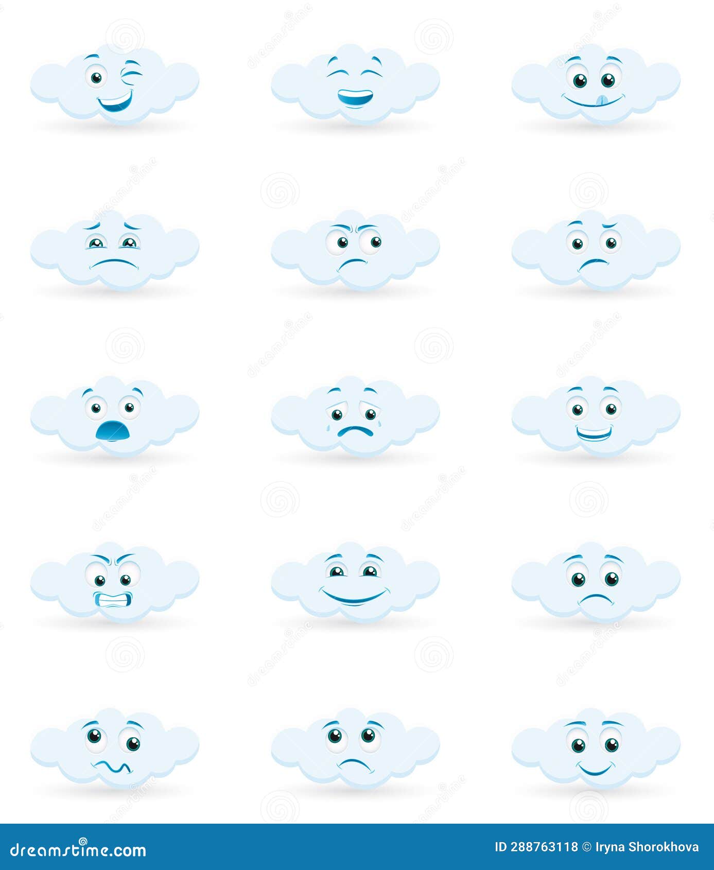 Cloud With Emotions Set, Happy, Sad, Sunny, Cloudy, Gloomy, Happy ...