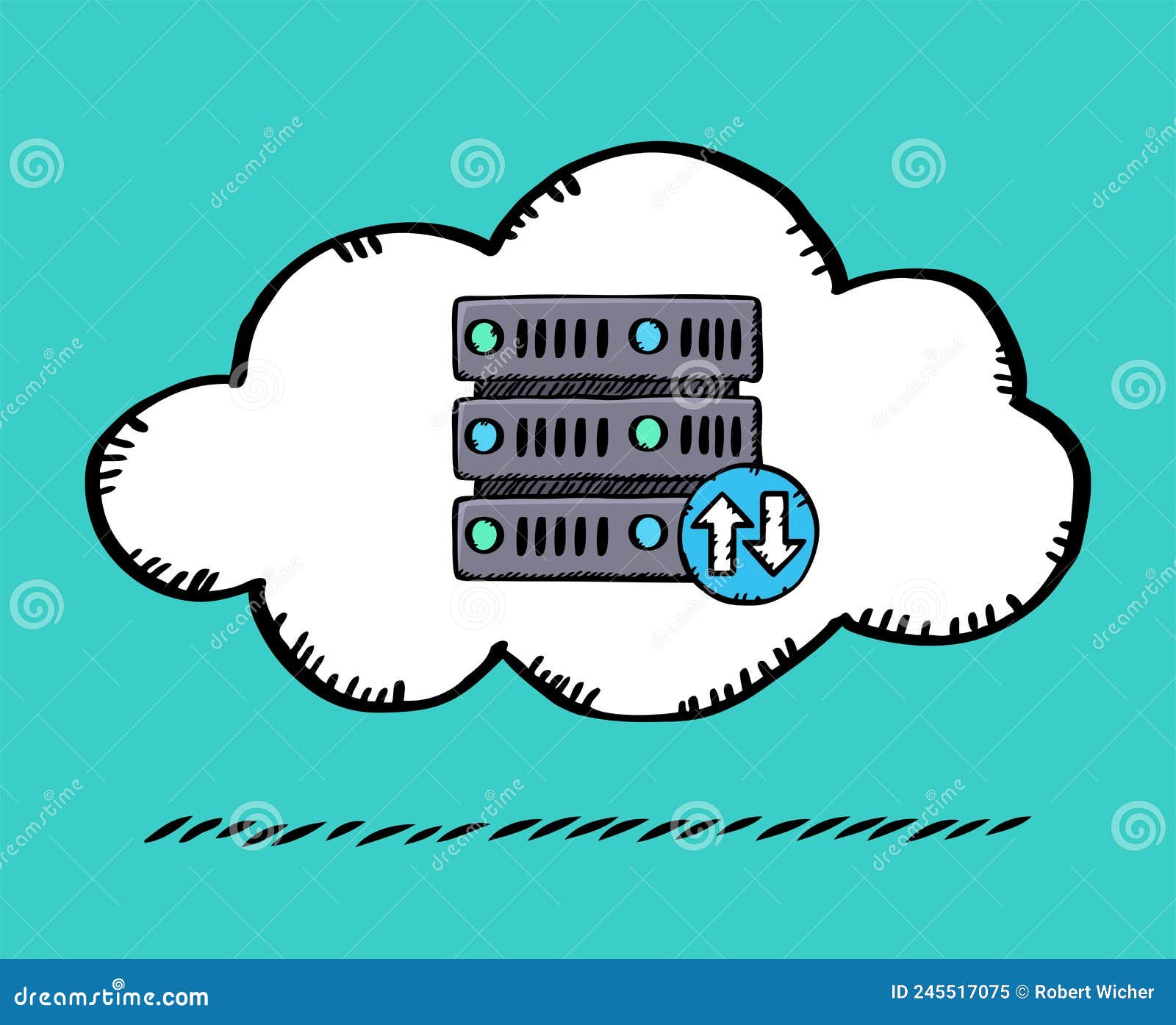 Vector Illustration of a Cloud Server. Sketch Style Illustration Stock ...