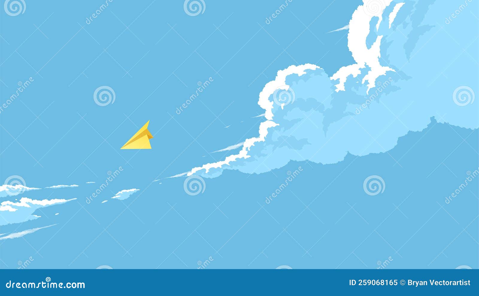 Clouds Image with a Paper Plane Flying in the Blue Sky Stock Vector ...