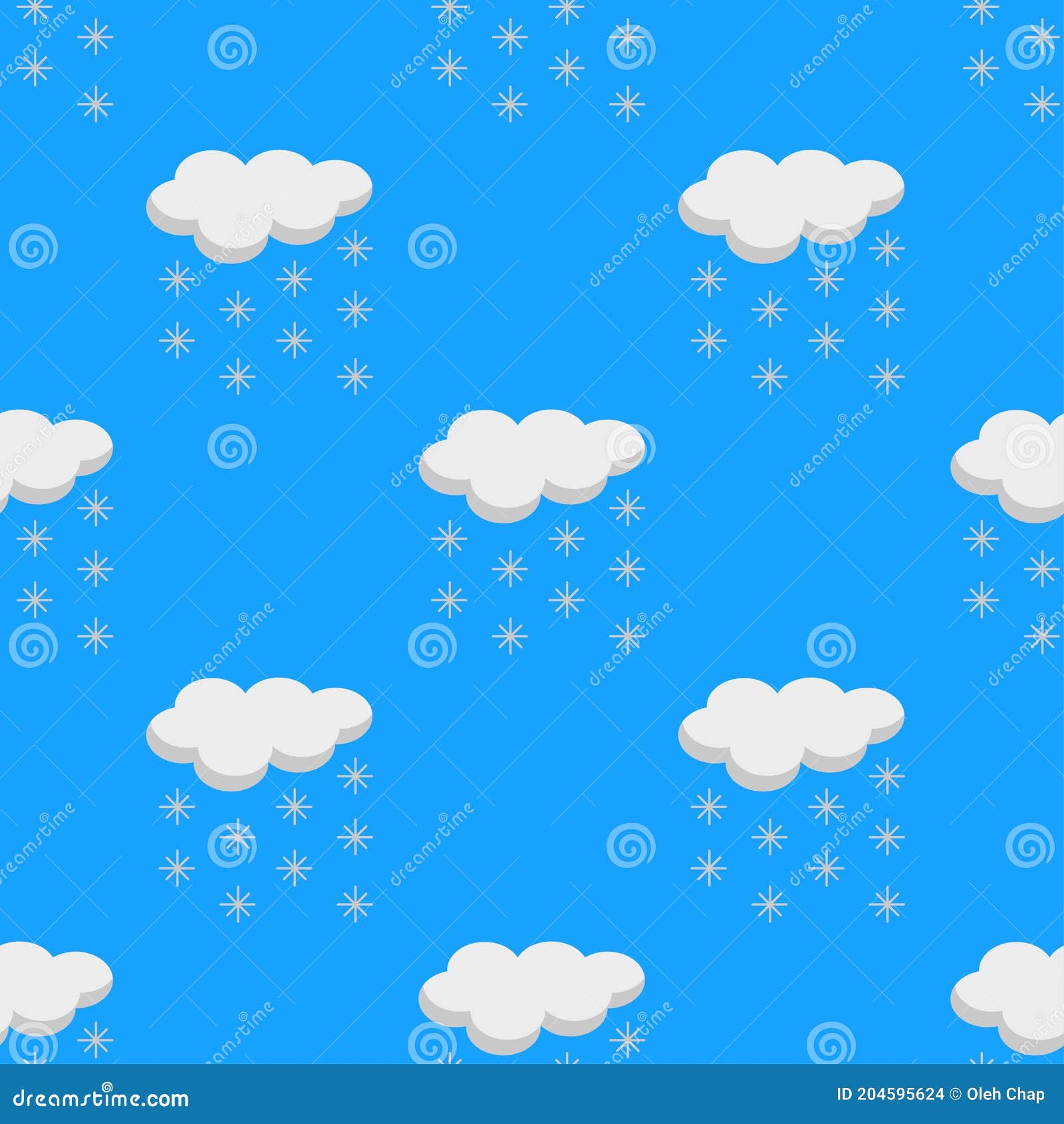 Vector Illustration. Clouds Seamless Pattern with Snow on a Blue ...
