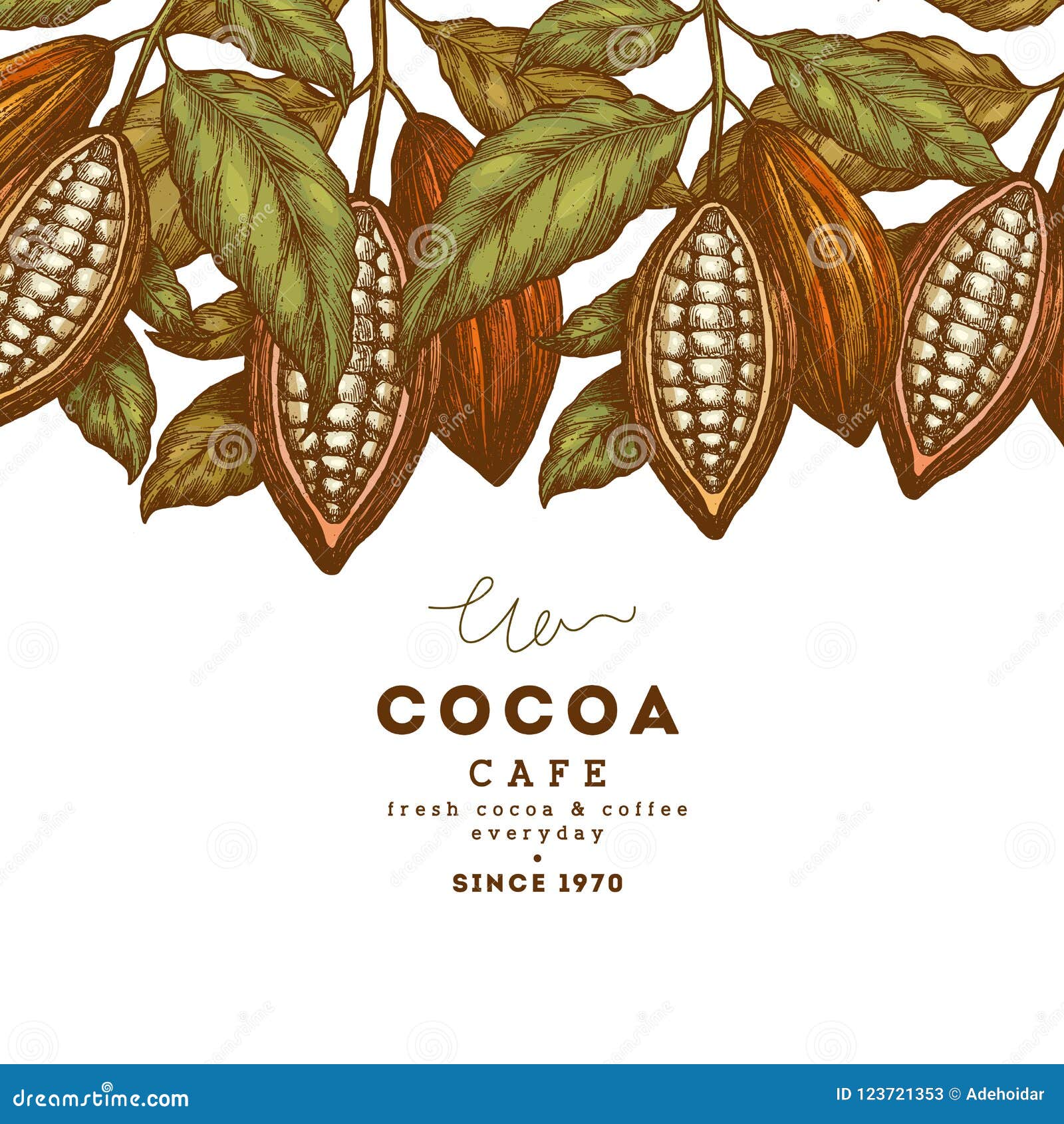Cocoa Bean Tree Vintage Design Template. Engraved Style Illustration ... Cocoa Bean Tree Vintage Design Template. Engraved Style Illustration ...