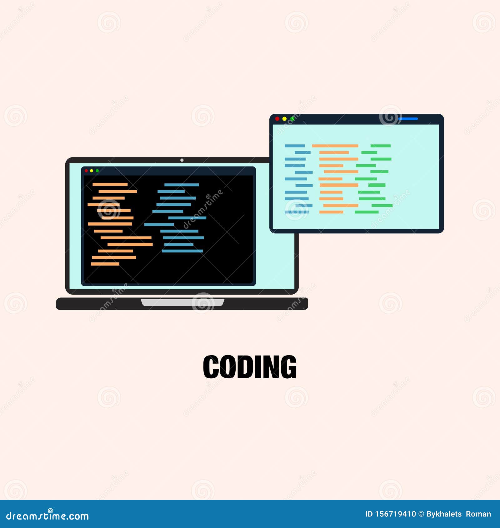 Coding Laptop Concept On Binary Background Programming Desktop And Matrix Backdrop Monitor