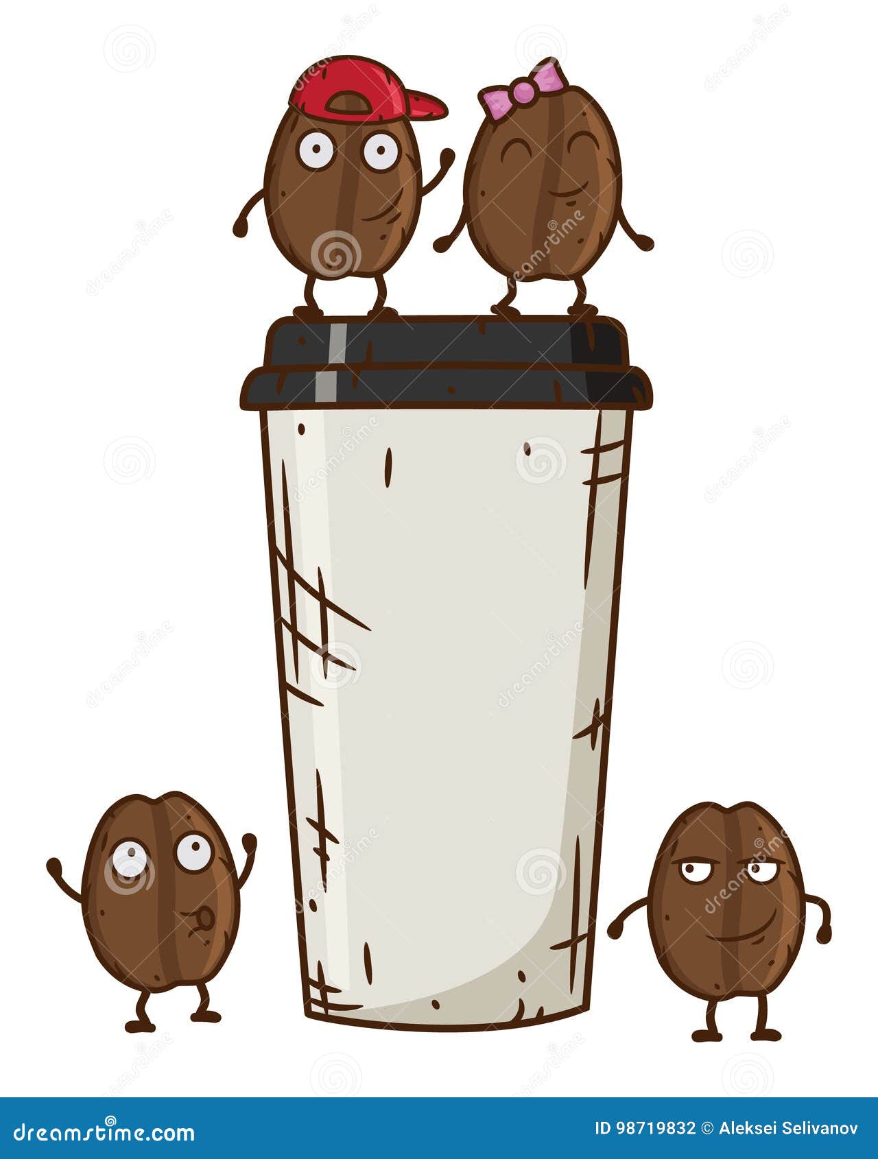 Vector Illustration of Coffee Bean Character with Coffee Cup. Cartoon ...