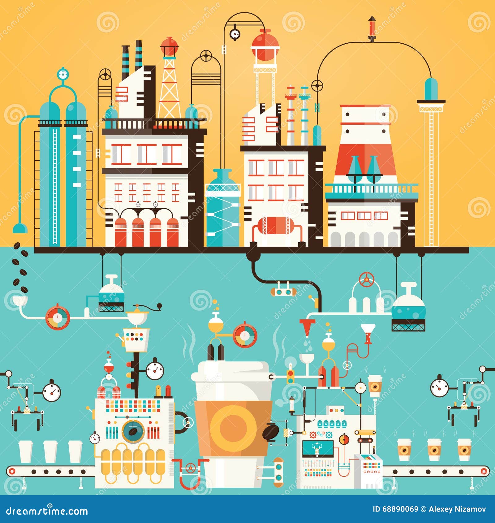 Vector Illustration of Coffee Factory, Coffee Industry Stock ...