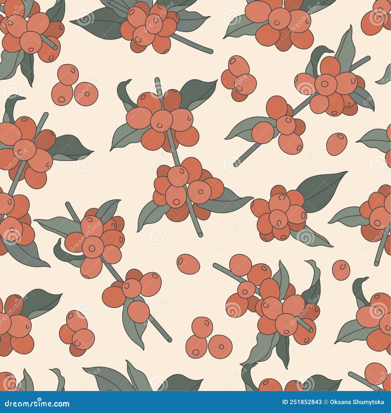 Vector Illustration with Coffee Tree Branches. Seamless Pattern with ...