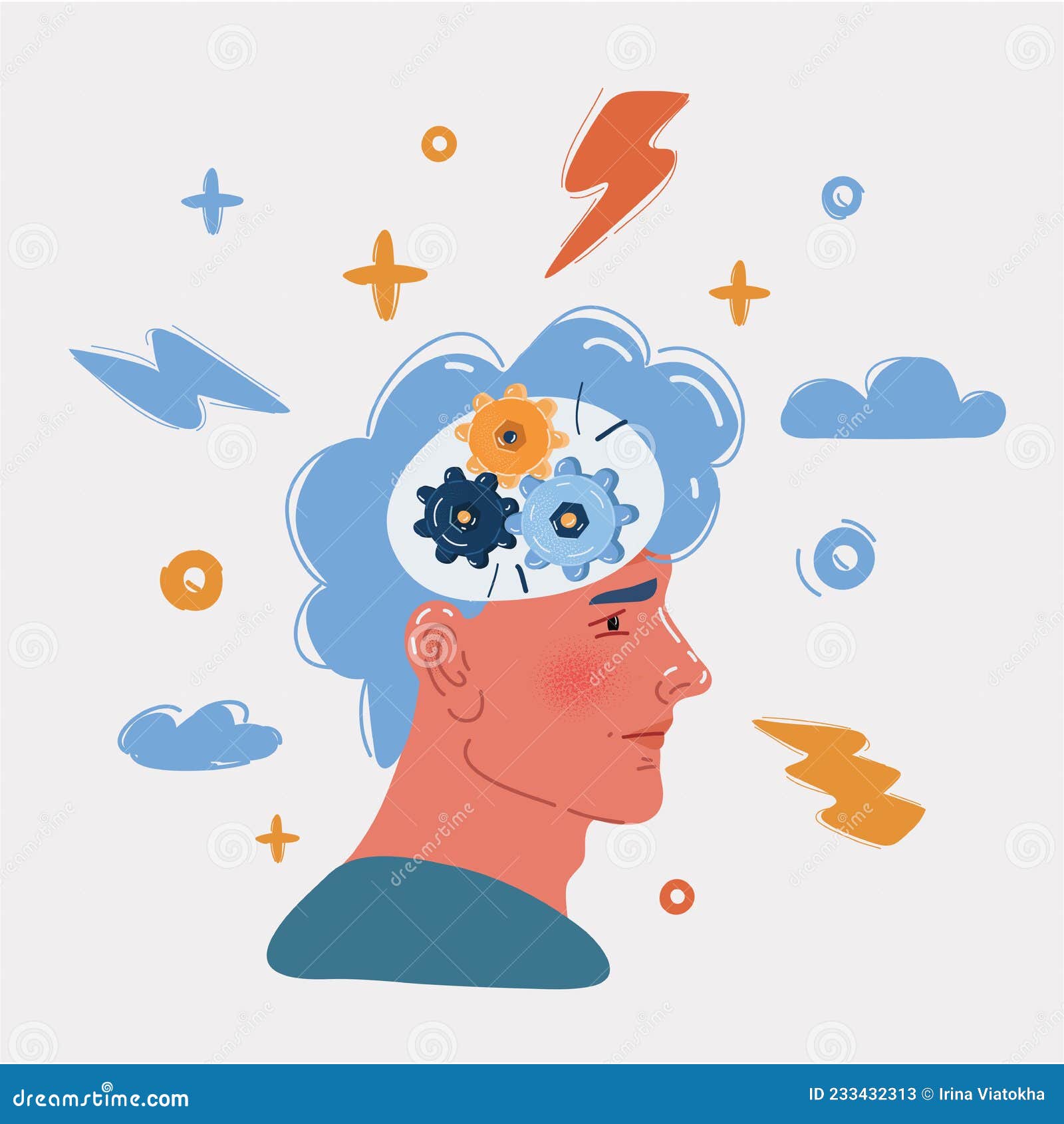 Vector Illustration of Cogs or Gears in Human Head. Brain Work and ...