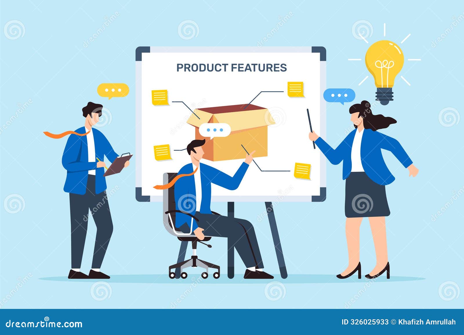 Vector Illustration of Colleagues Brainstorming Product Features on ...