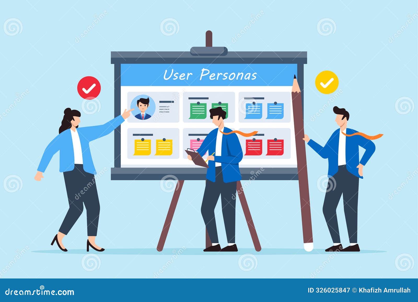 Vector Illustration Of Colleagues Mapping User Personas With Sticky ...