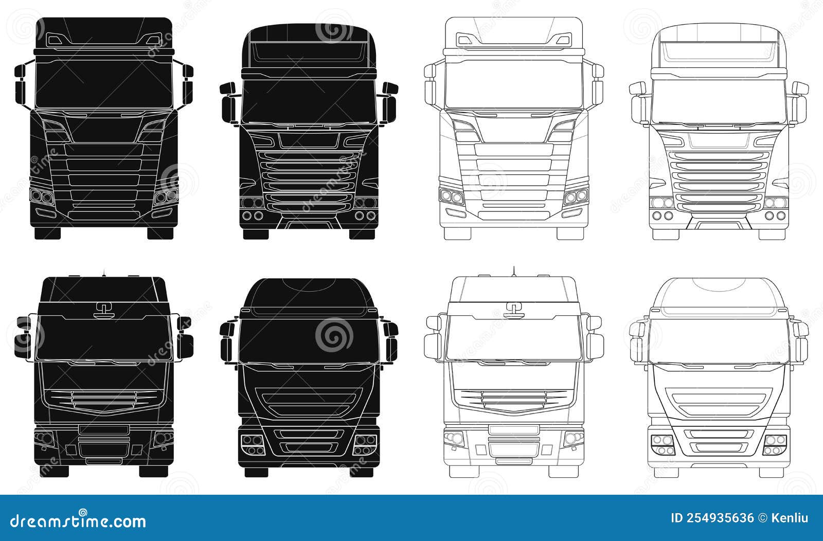 Vector Illustration Collection the Front Outline of Trucks Stock Vector ...