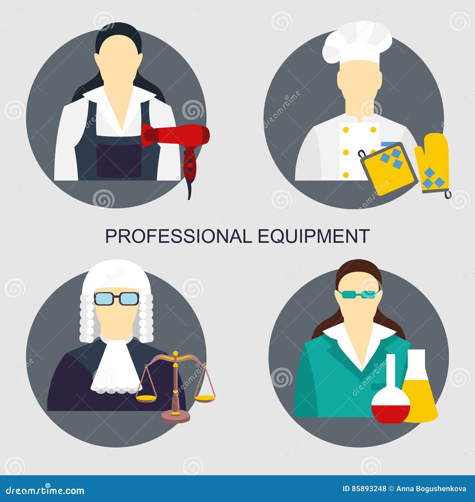 Vector Illustration of Collection Icons of Color Professions Equipment ...