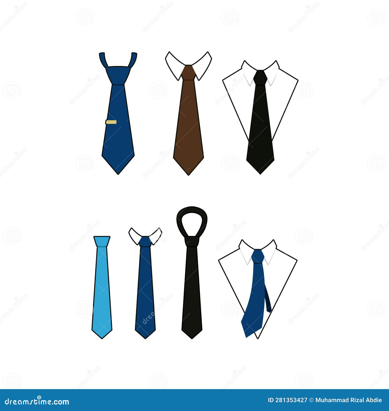 Vector Illustration Collection of Office Necktie Tie with Collar for ...