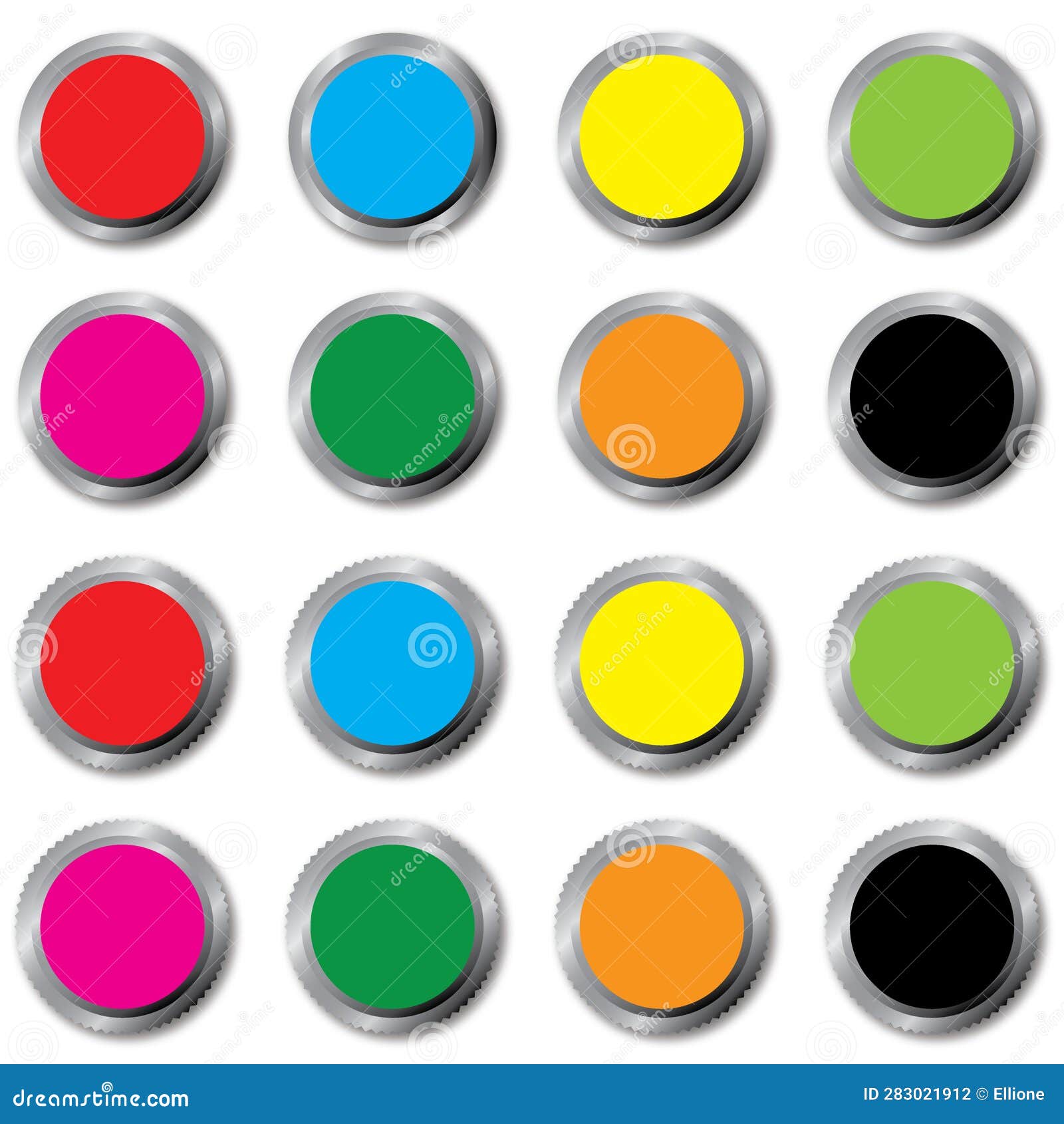 Vector Illustration of a Collection of Shiny Round Metal Buttons. Stock ...