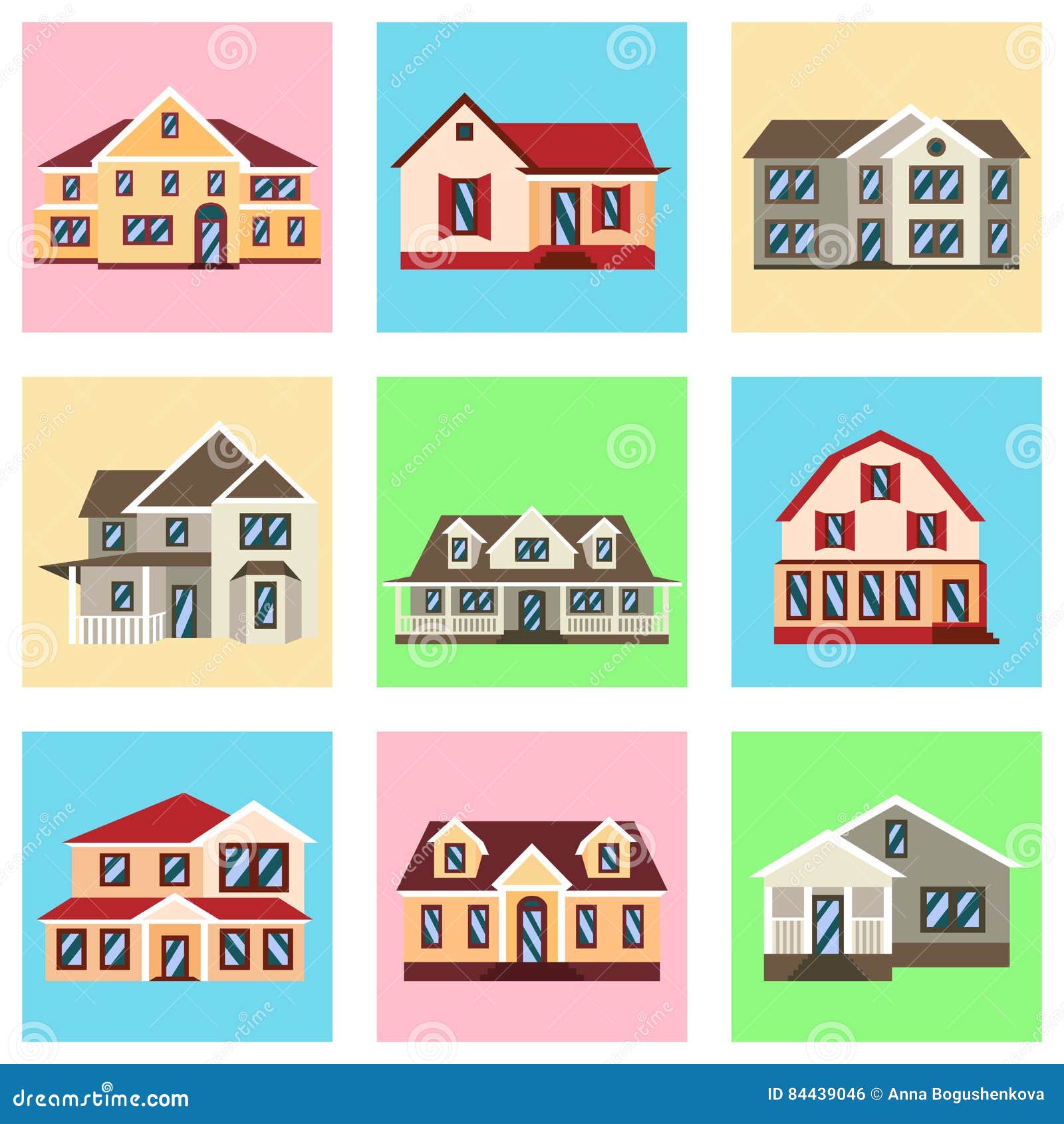 Vector Illustration of Color House Set Icons Stock Vector ...