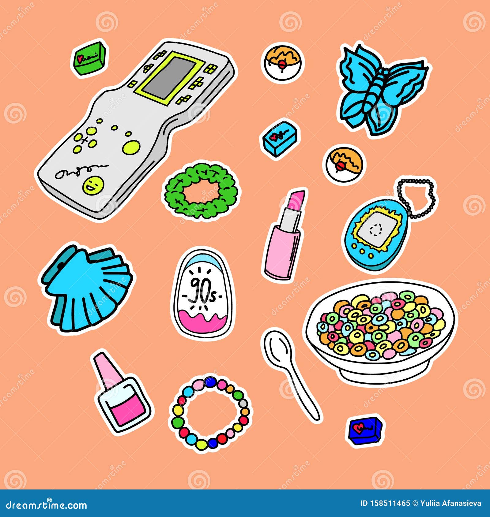 Vector Illustration with a Set of Things from the 90s Stock Vector ...