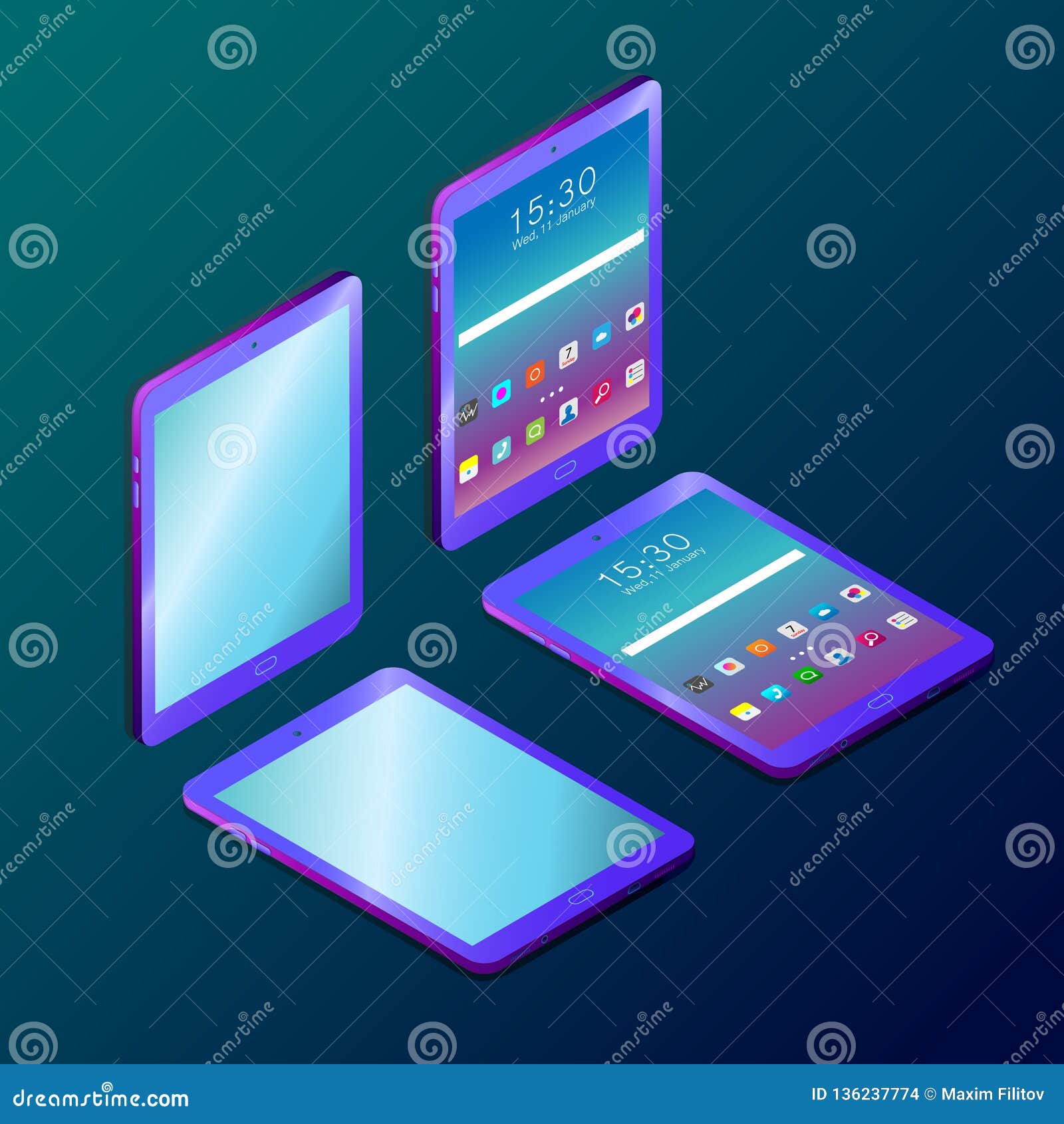 Colored Futuristic Digital Tablet in Isometry Stock Vector ...