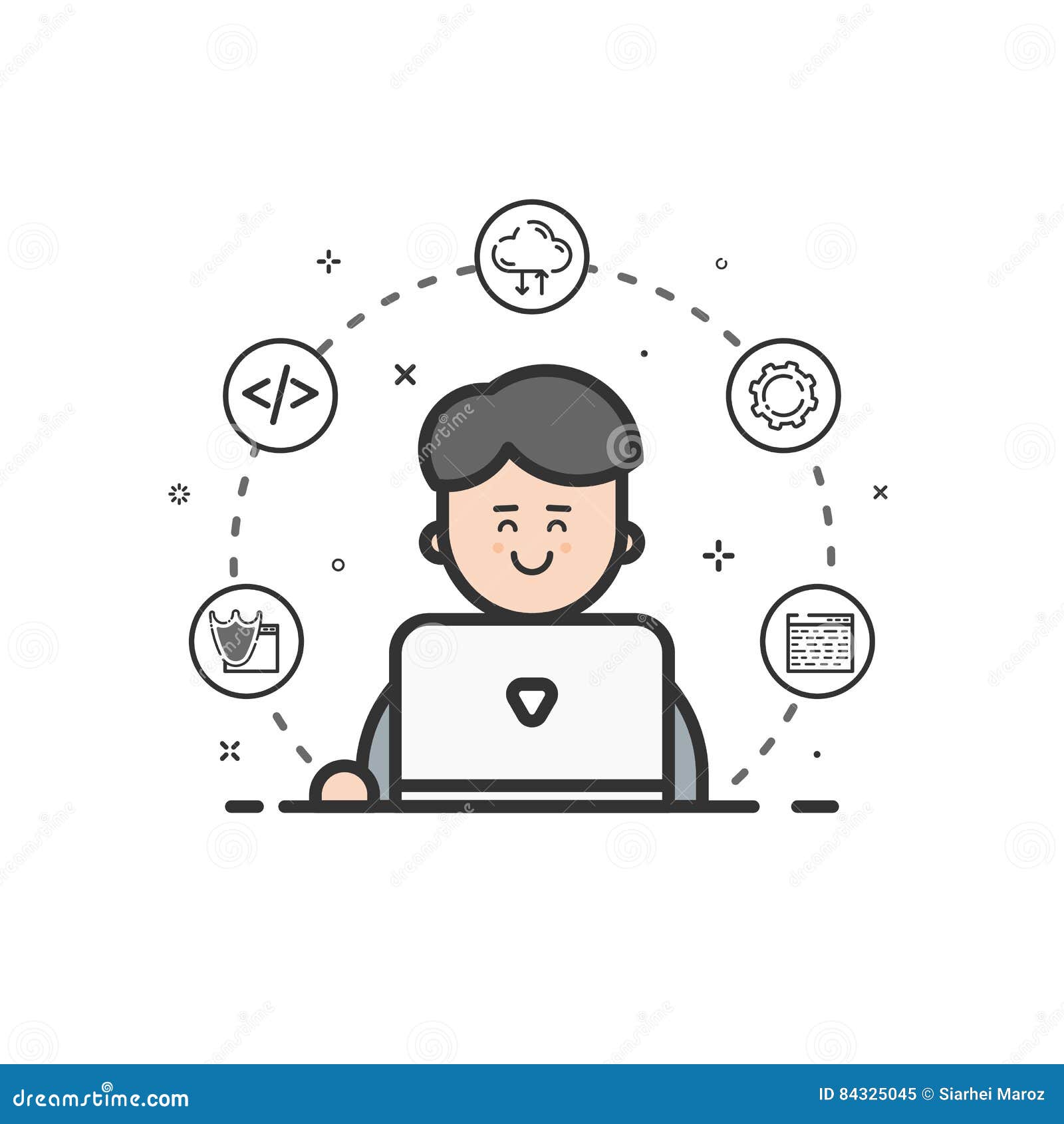 Vector Illustration of Colored Icon in Flat Line Style. Linear Cute and ...