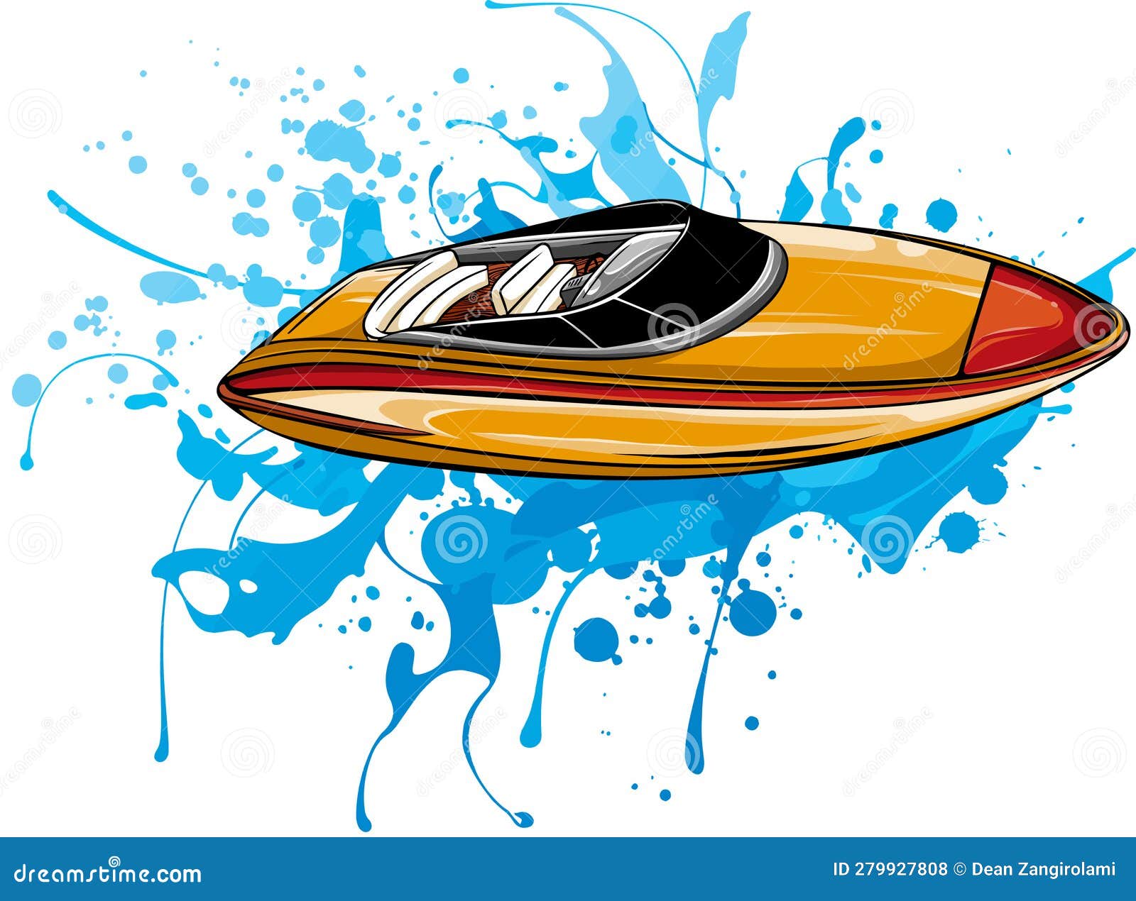 Vector Illustration of Colored Speedboat on Water Stock Vector ...