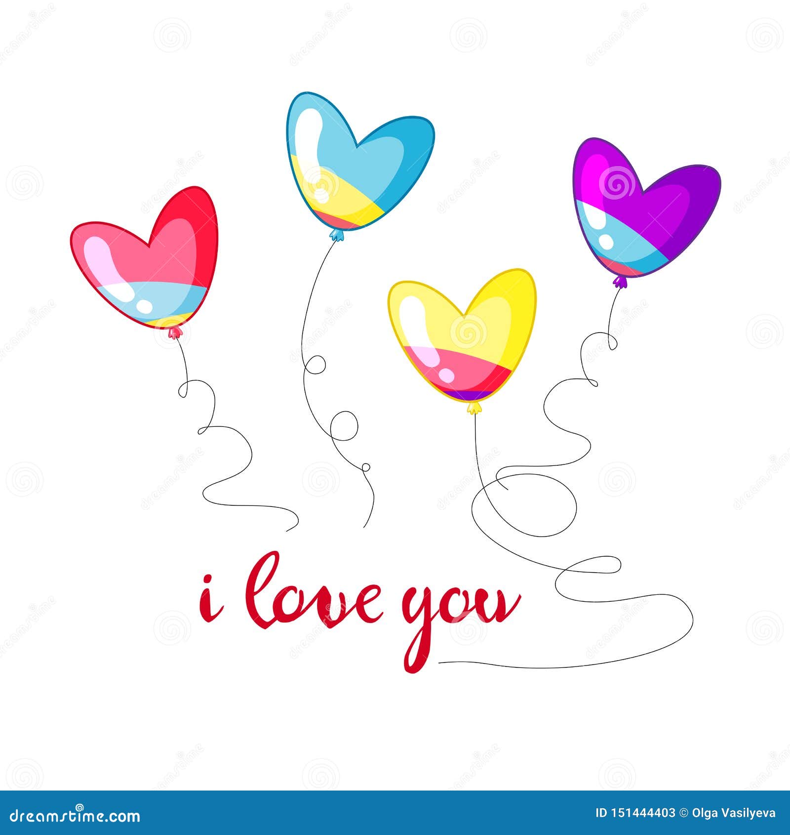 Vector Illustration Of Colorful Balloons With Handwritten Phrase I Love