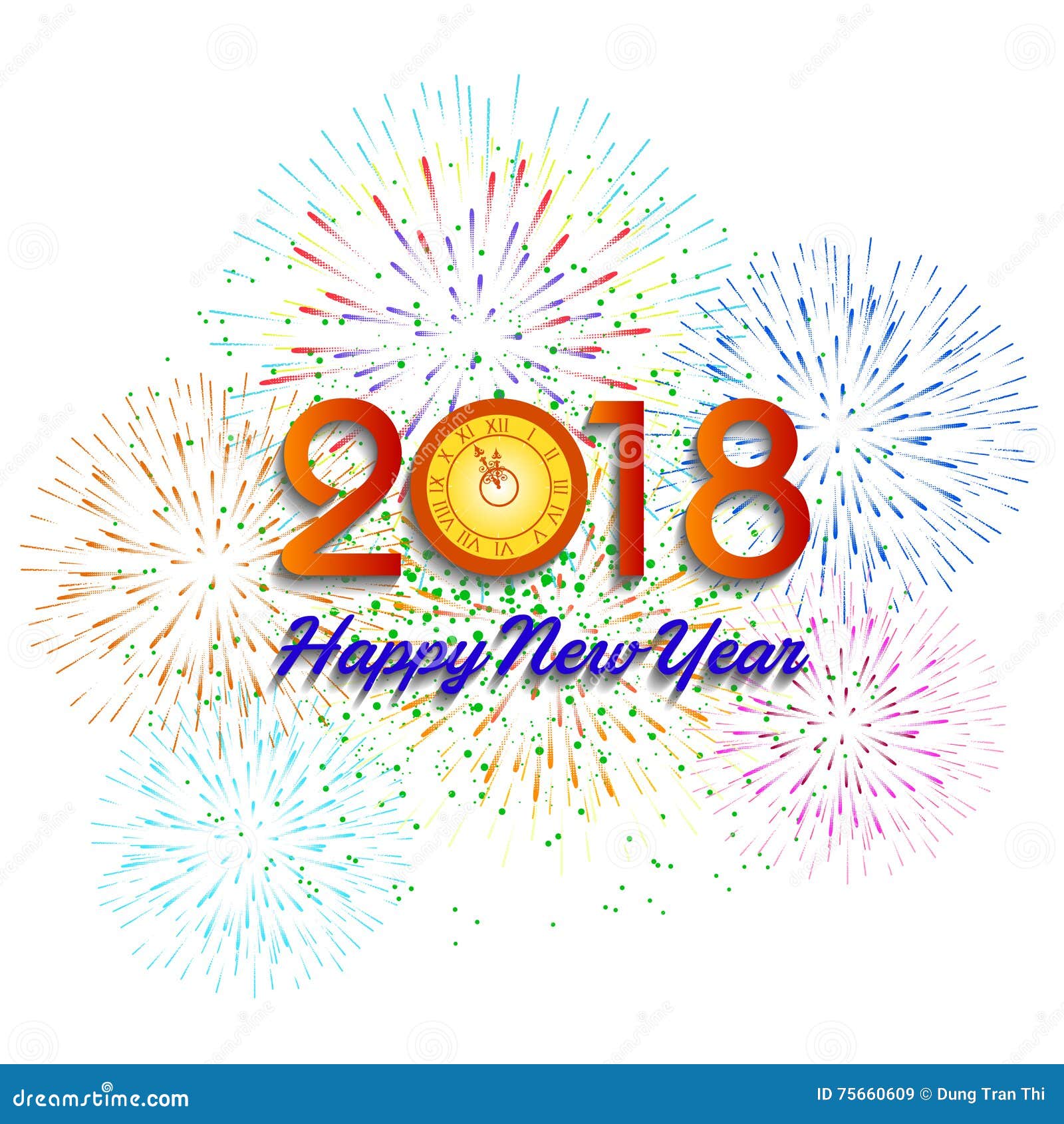 Vector Illustration of Colorful Fireworks. Happy New Year 2018 Theme ...