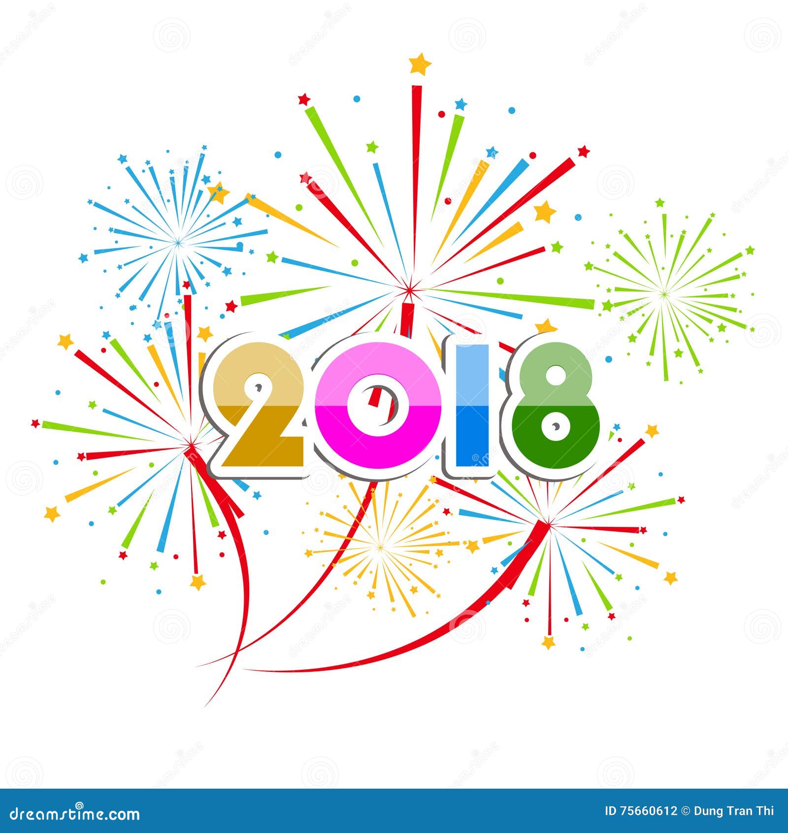 Vector Illustration of Colorful Fireworks. Happy New Year 2018 Theme ...