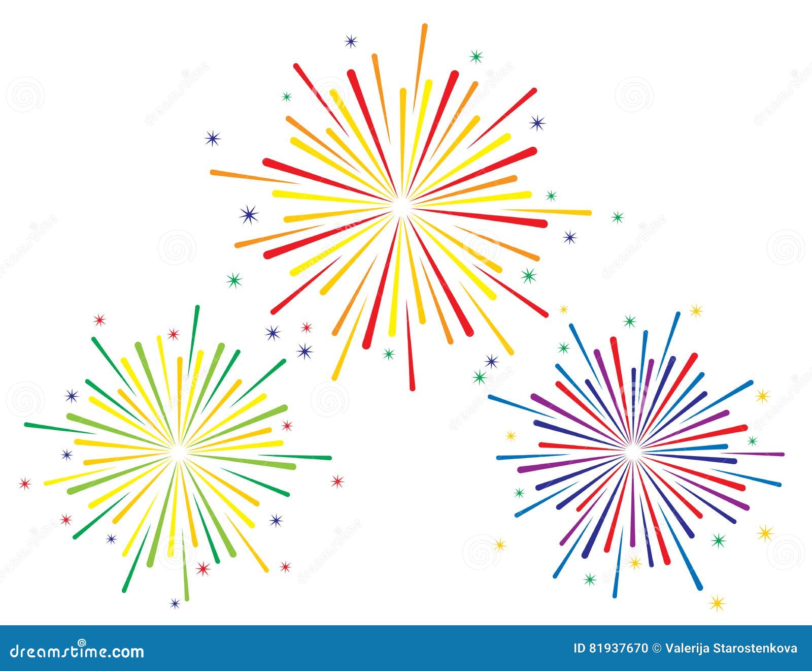 Colorful Fireworks On Black Background. Night Sky With Stars And ...