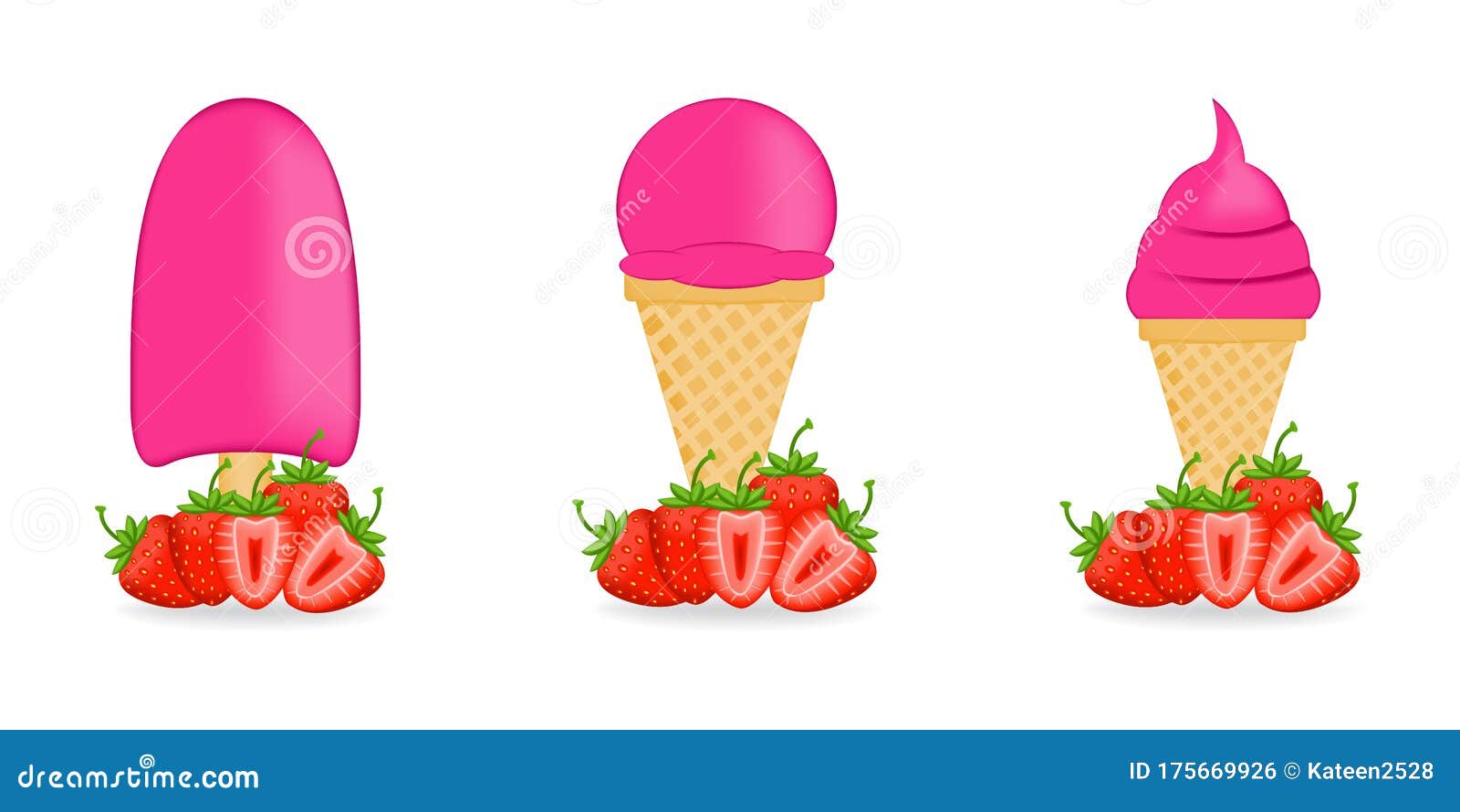 Vector Illustration Of Colorful Fresh Strawberry Ice Cream Stock Vector
