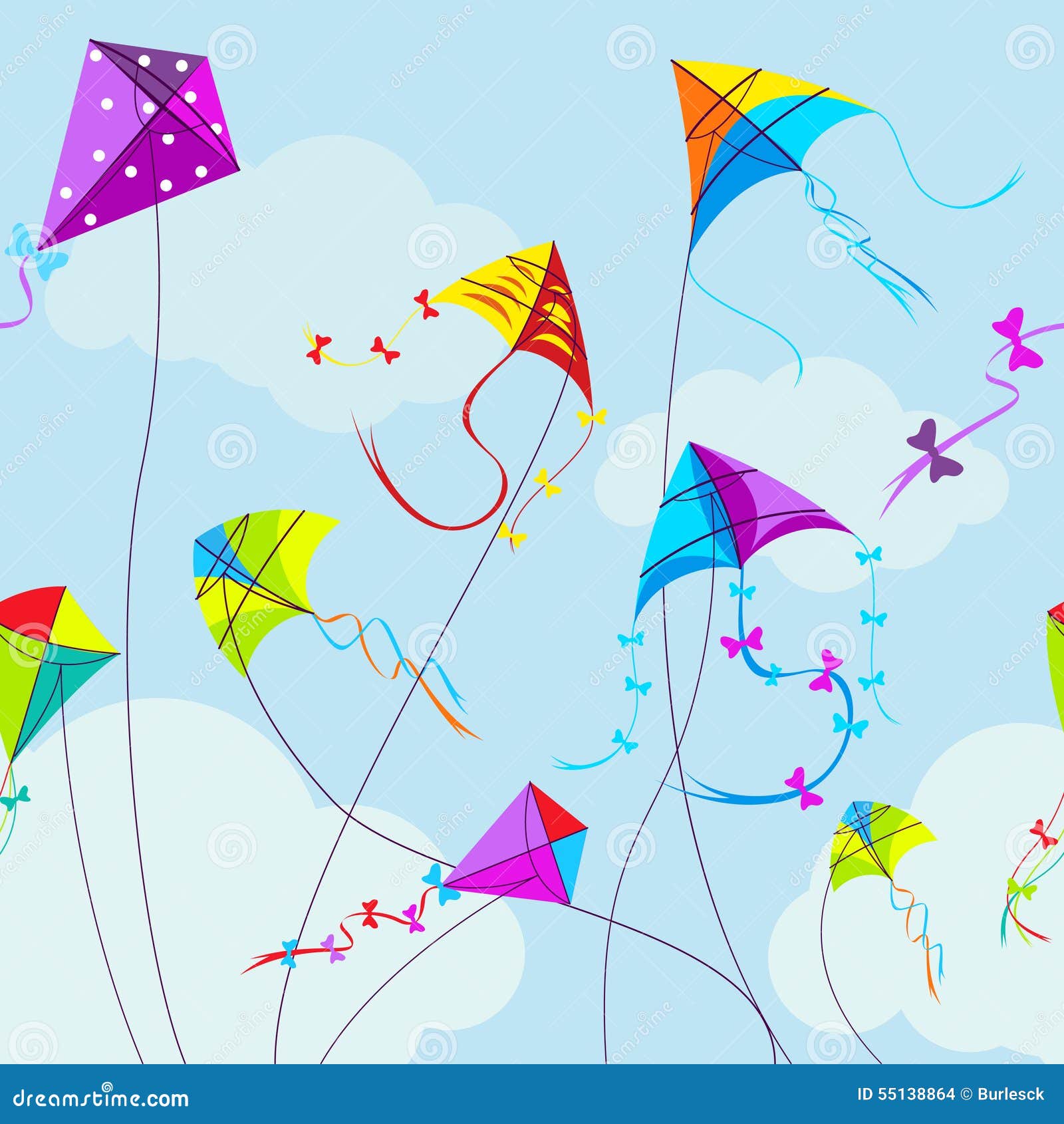 Vector Illustration of Colorful Kites and Clouds Stock Vector ...