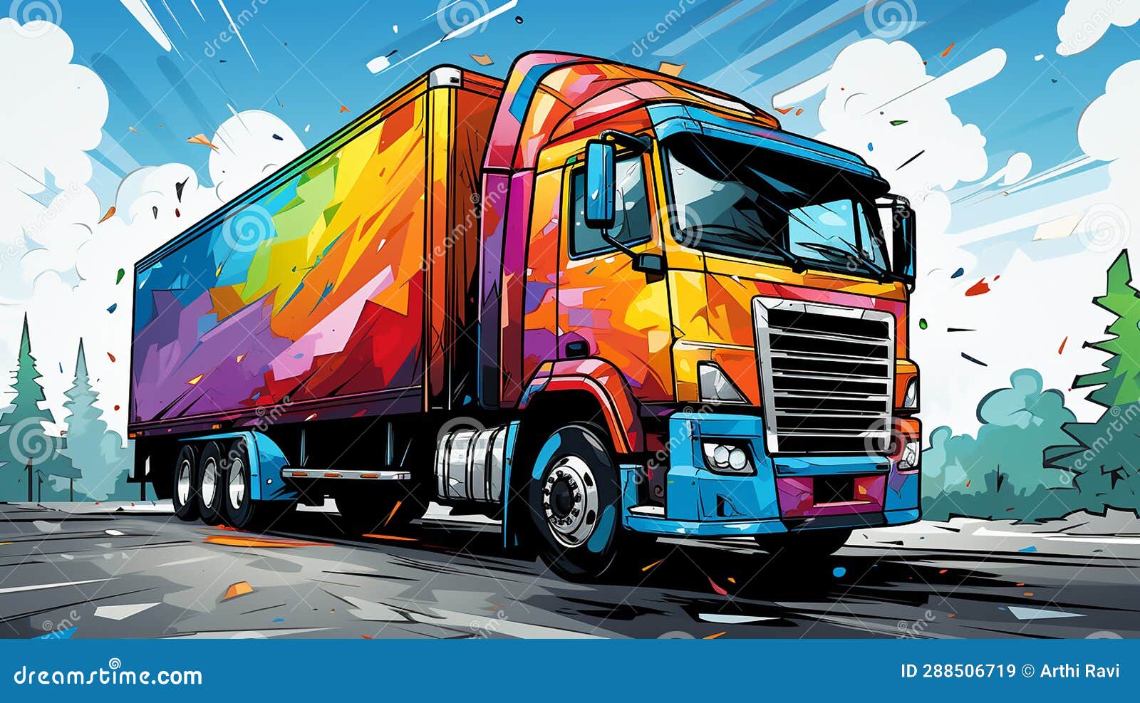 Vector Illustration of Colorful Lorry Stock Illustration - Illustration ...