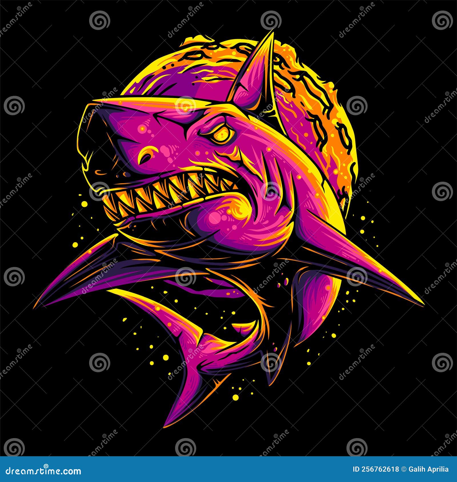 Vector Illustration Colorful Shark with Cool and Spooky Position with ...