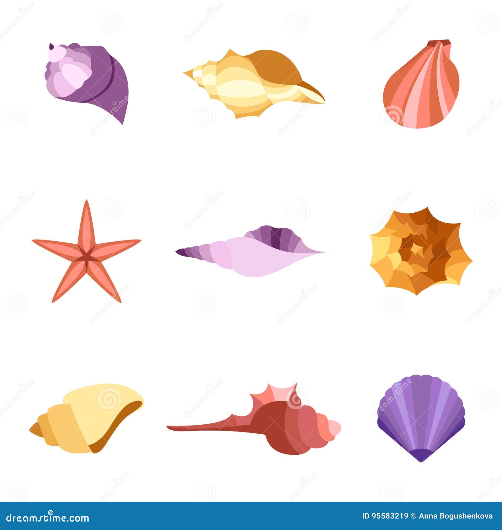 Vector Illustration of Colorful Shells Icon Set Stock Vector ...