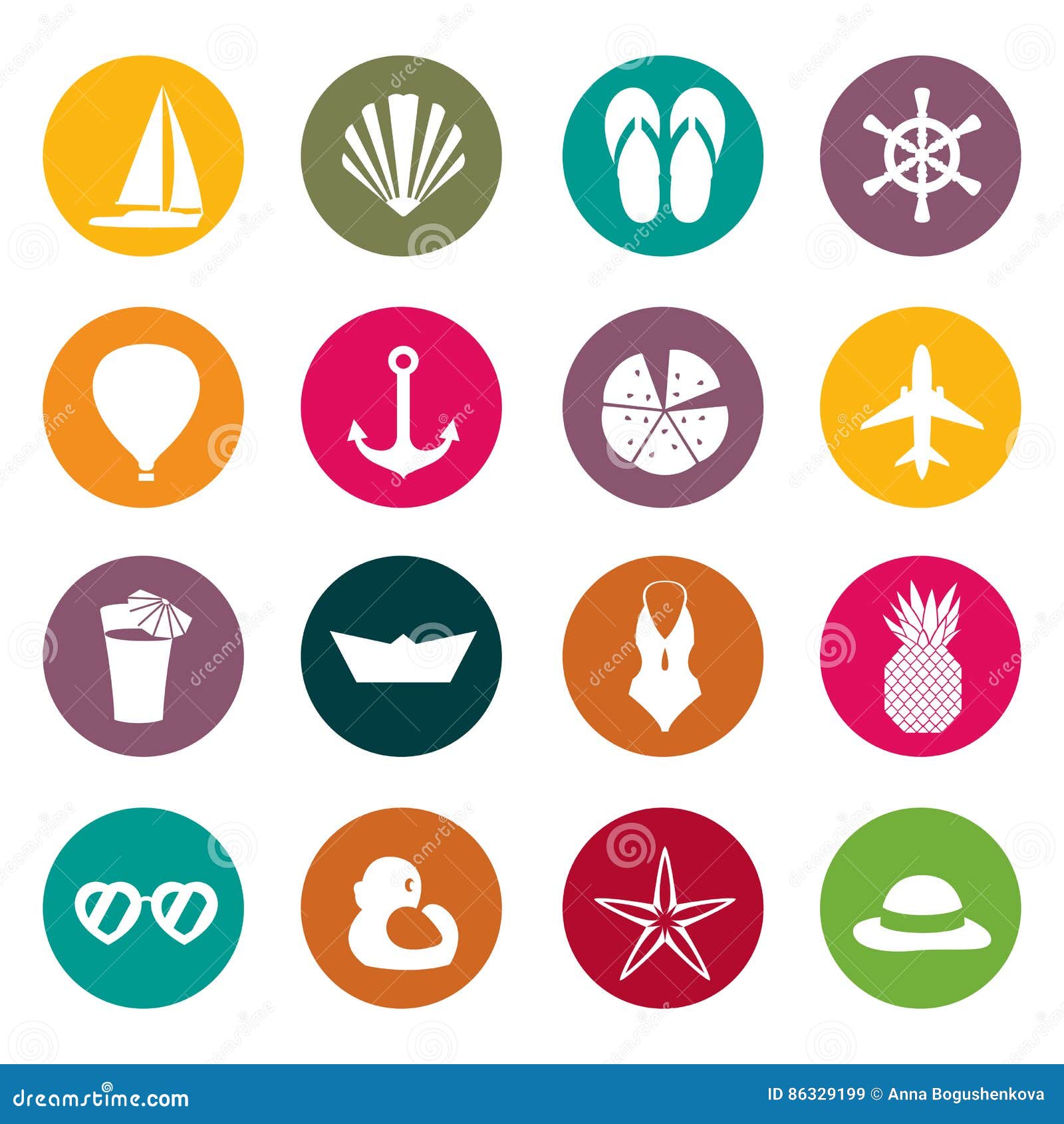 Vector Illustration of Colorful Summer Symbols Ans Objects Stock Vector ...