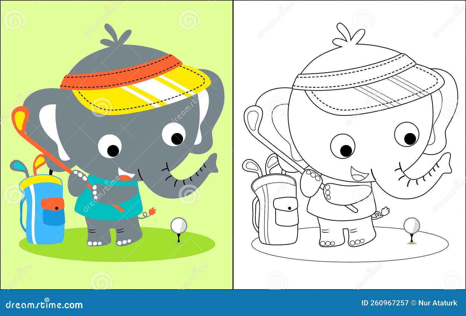Vector Illustration of Coloring Book with Little Elephant Cartoon ...